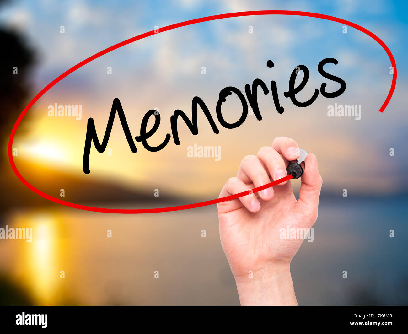 Man Hand writing Memories with black marker on visual screen. Isolated ...