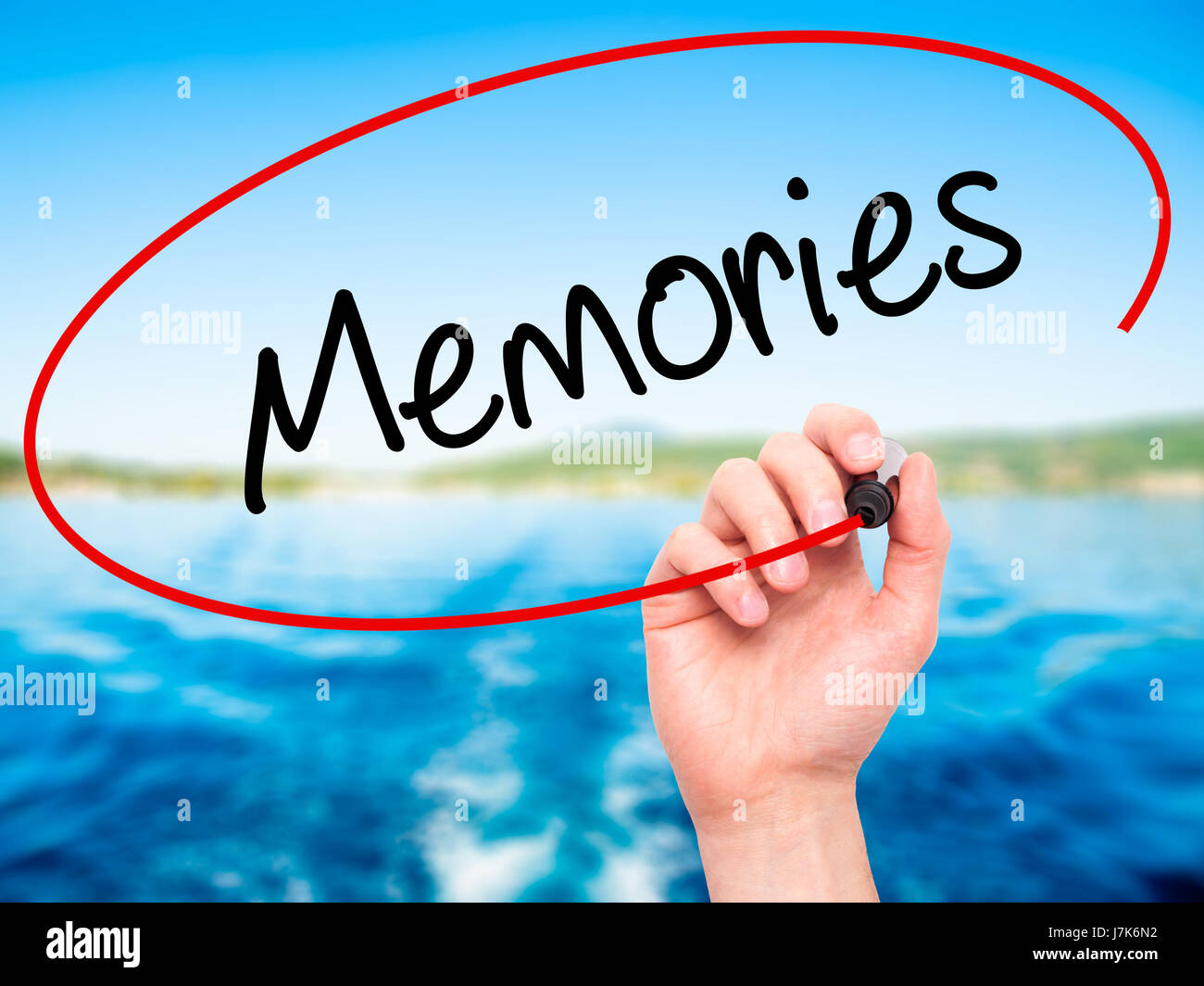 Man Hand writing Memories with black marker on visual screen. Isolated ...