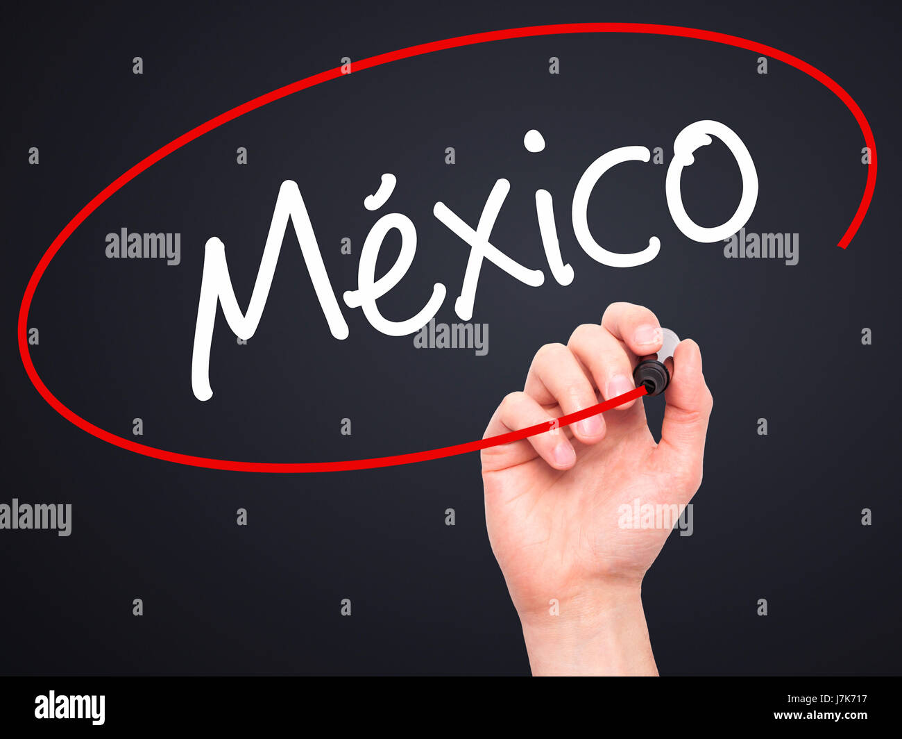 Man Hand writing Mexico (In Spanish) with black marker on visual screen ...