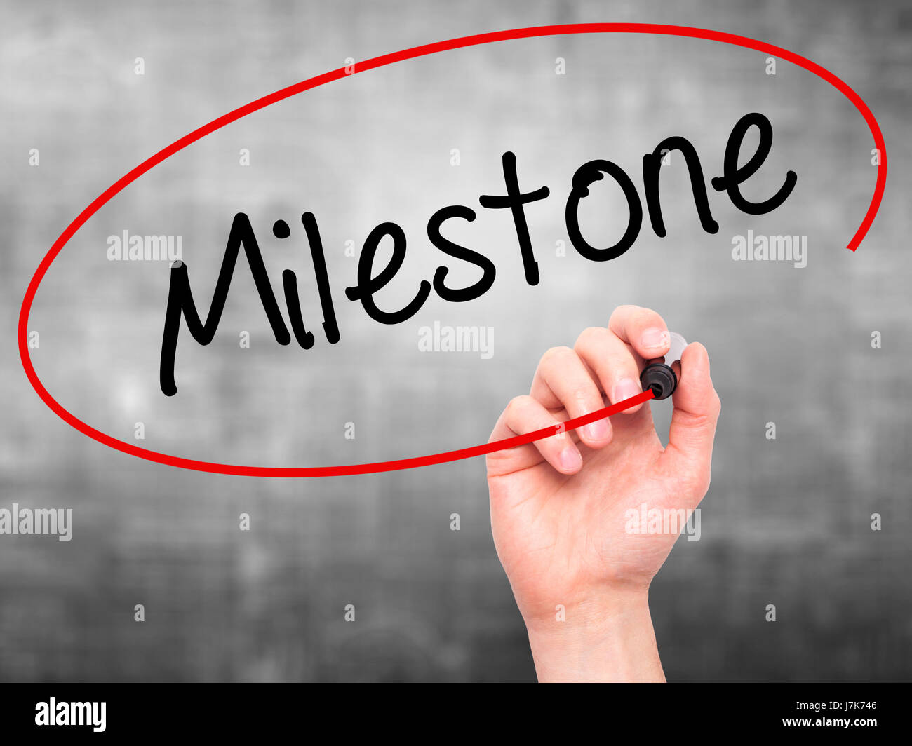 Man Hand writing Milestone with black marker on visual screen. Isolated ...