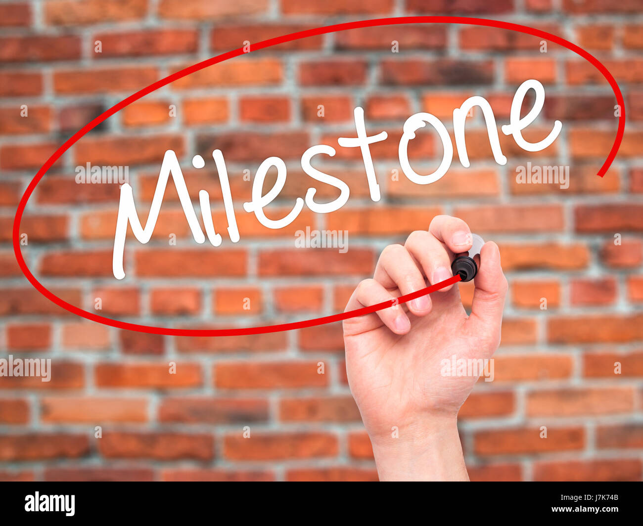 Man Hand writing Milestone with black marker on visual screen. Isolated ...