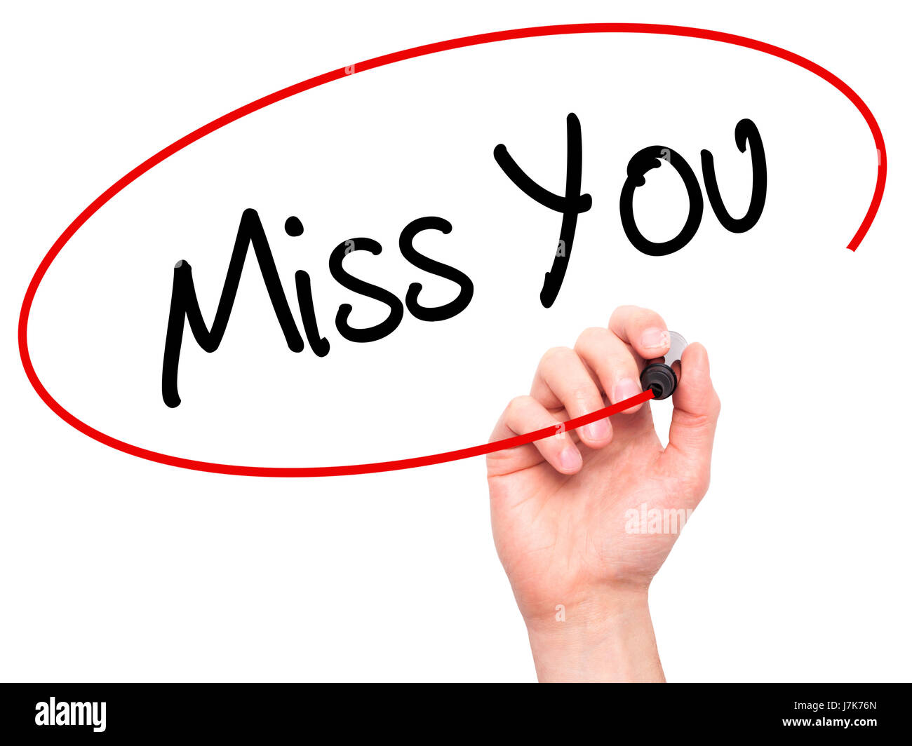 Man Hand writing Miss You with black marker on visual screen. Isolated ...