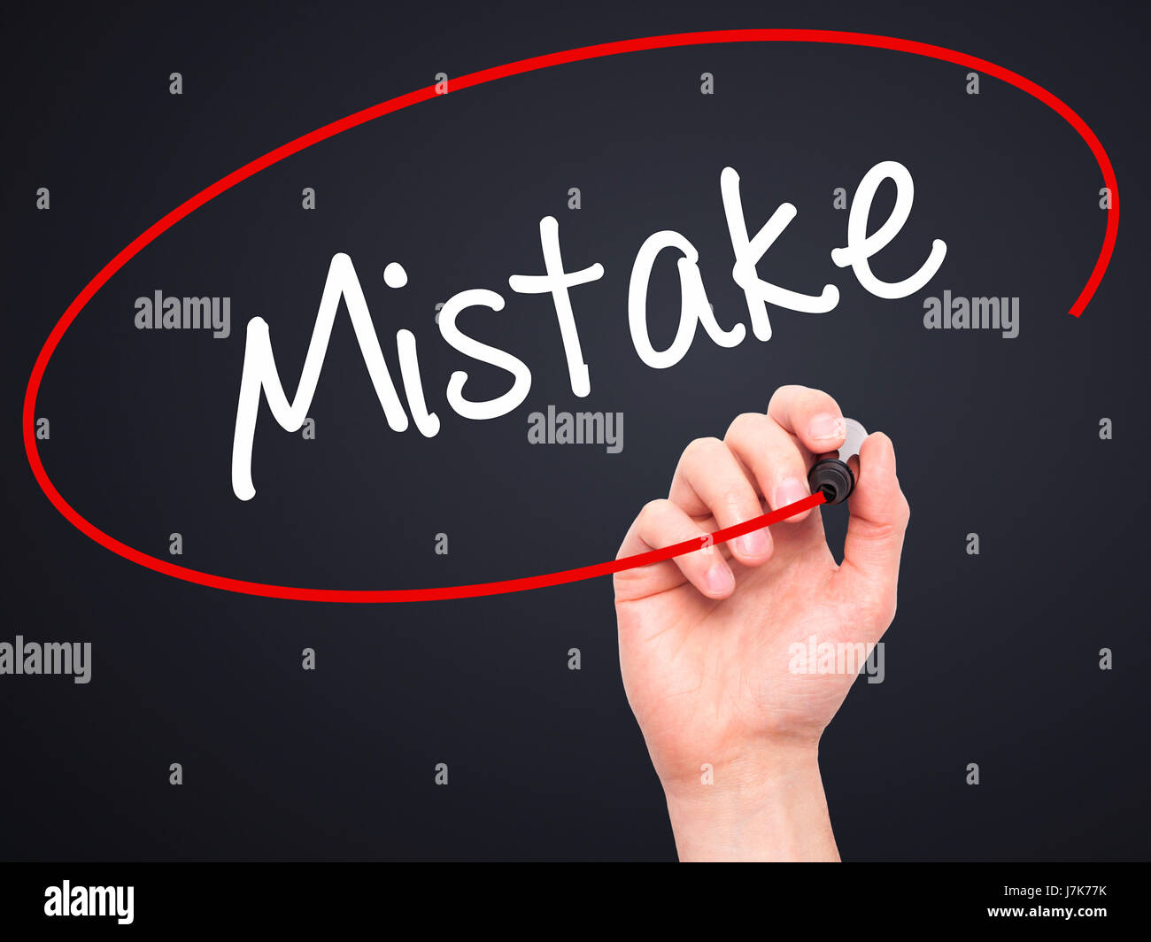 Man Hand writing Mistake with black marker on visual screen. Isolated ...