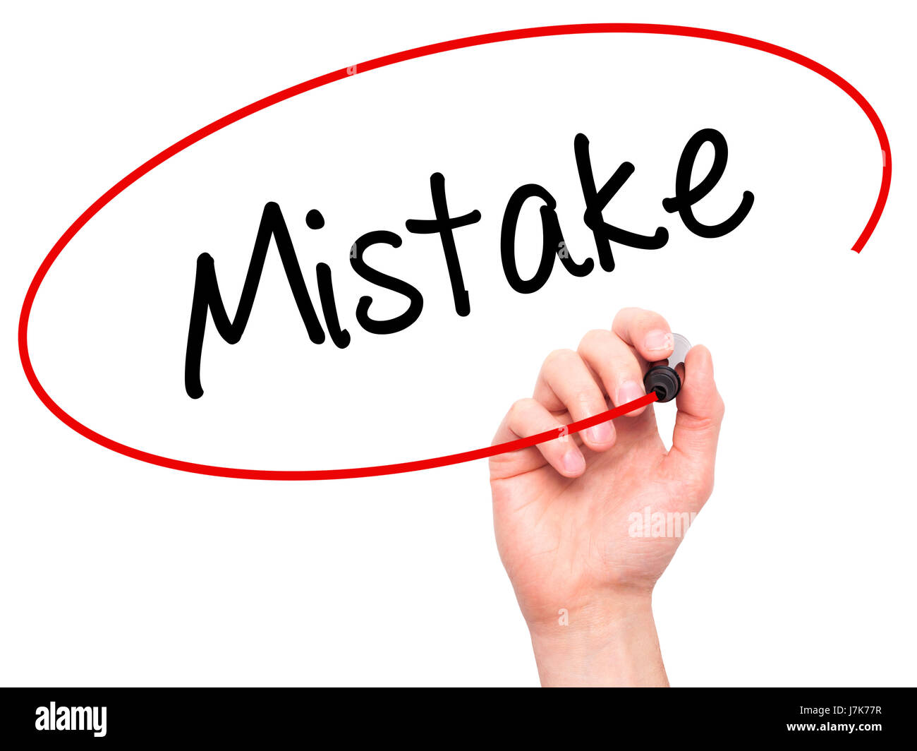 Man Hand writing Mistake with black marker on visual screen. Isolated ...