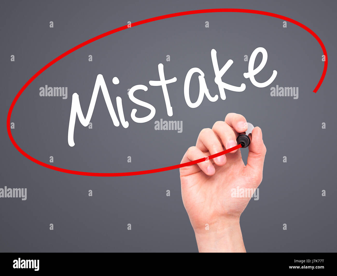 Man Hand writing Mistake with black marker on visual screen. Isolated ...