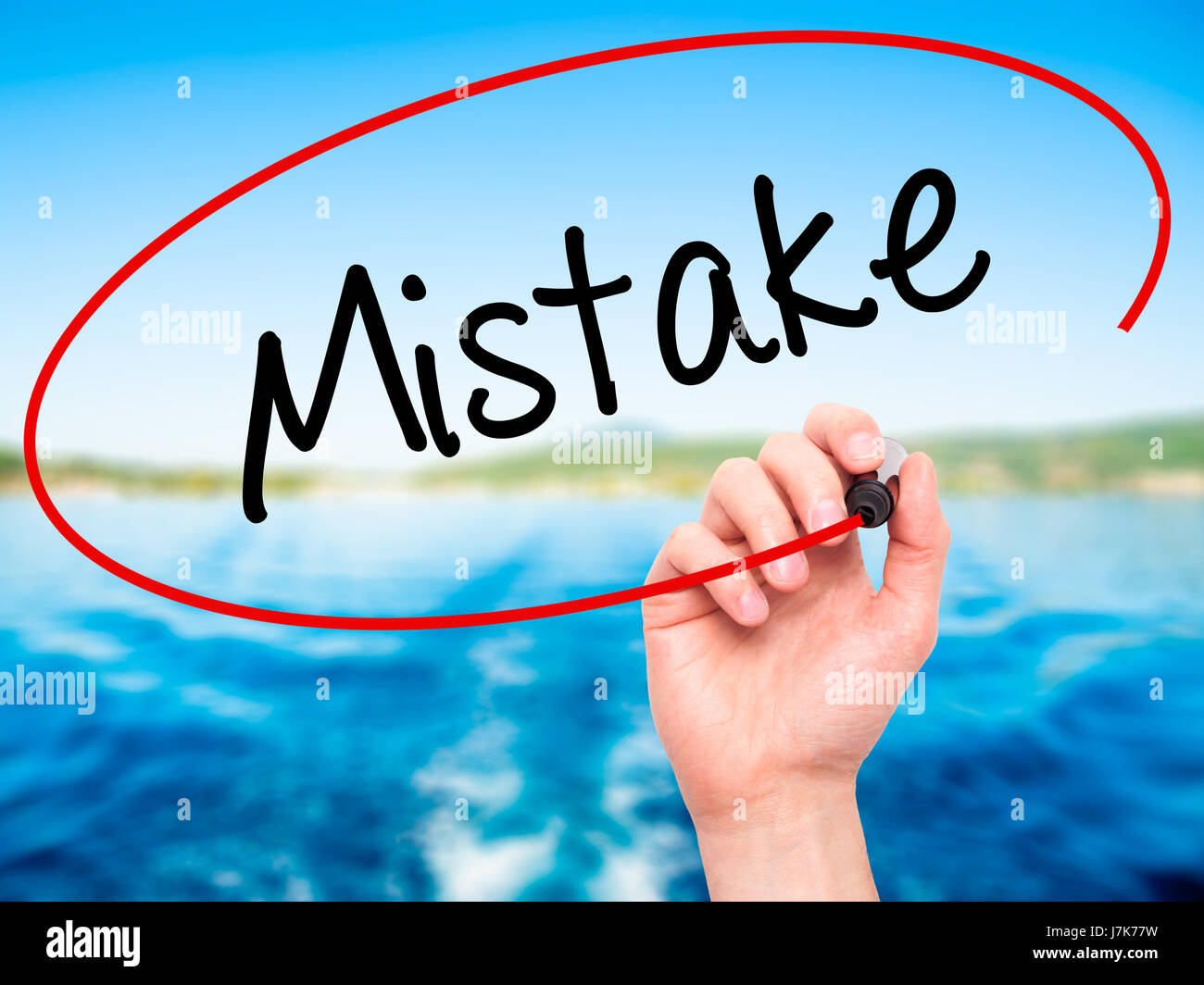 Man Hand writing Mistake with black marker on visual screen. Isolated ...