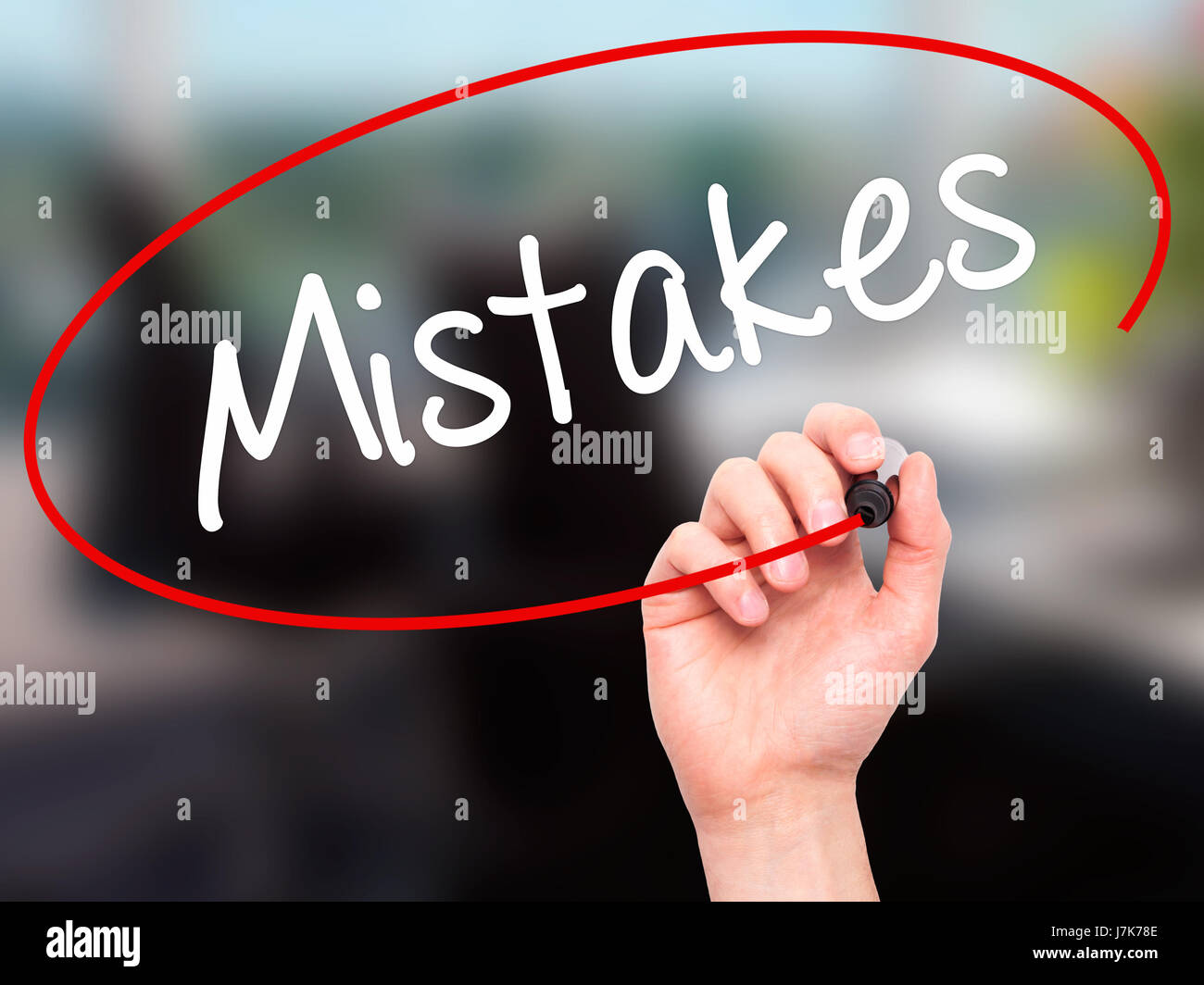 Man Hand writing Mistakes with black marker on visual screen. Isolated ...