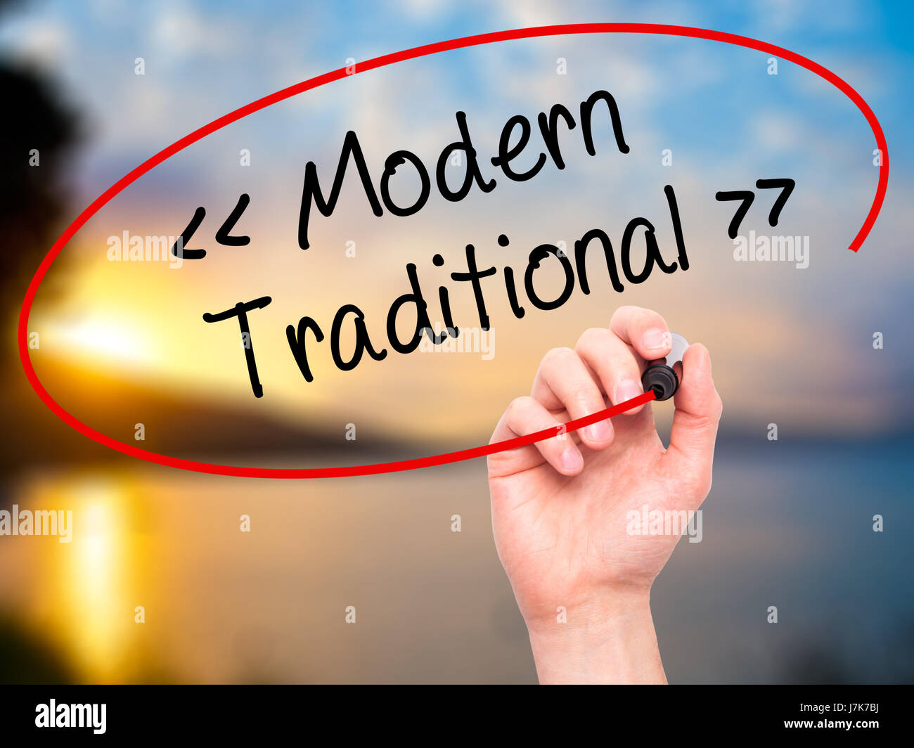 Man Hand writing Modern - Traditional with black marker on visual ...