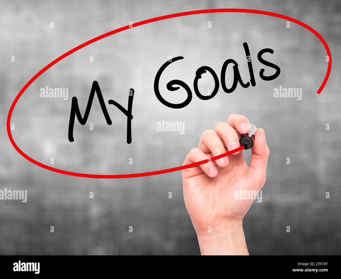 Man Hand writing My Goals with black marker on visual screen. Isolated ...