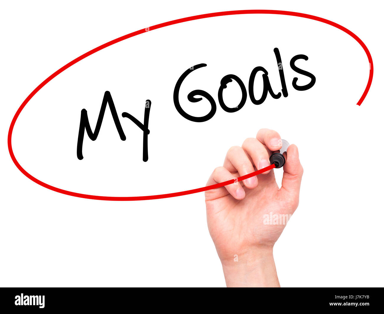 Man Hand writing My Goals with black marker on visual screen. Isolated ...