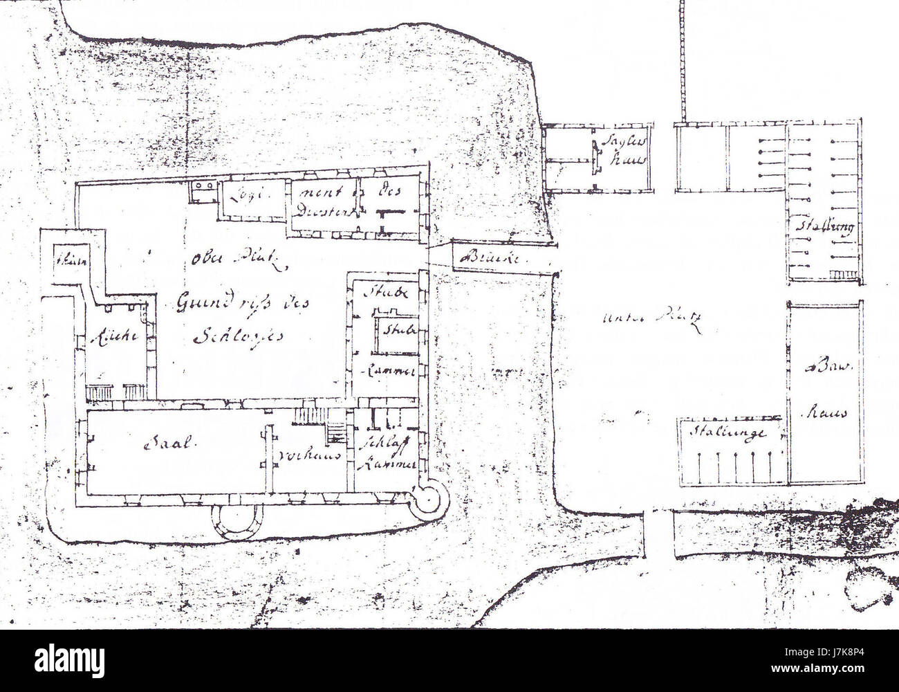 The *Burg Werth* in Westfalen, depicted in a 1740 ground plan ...