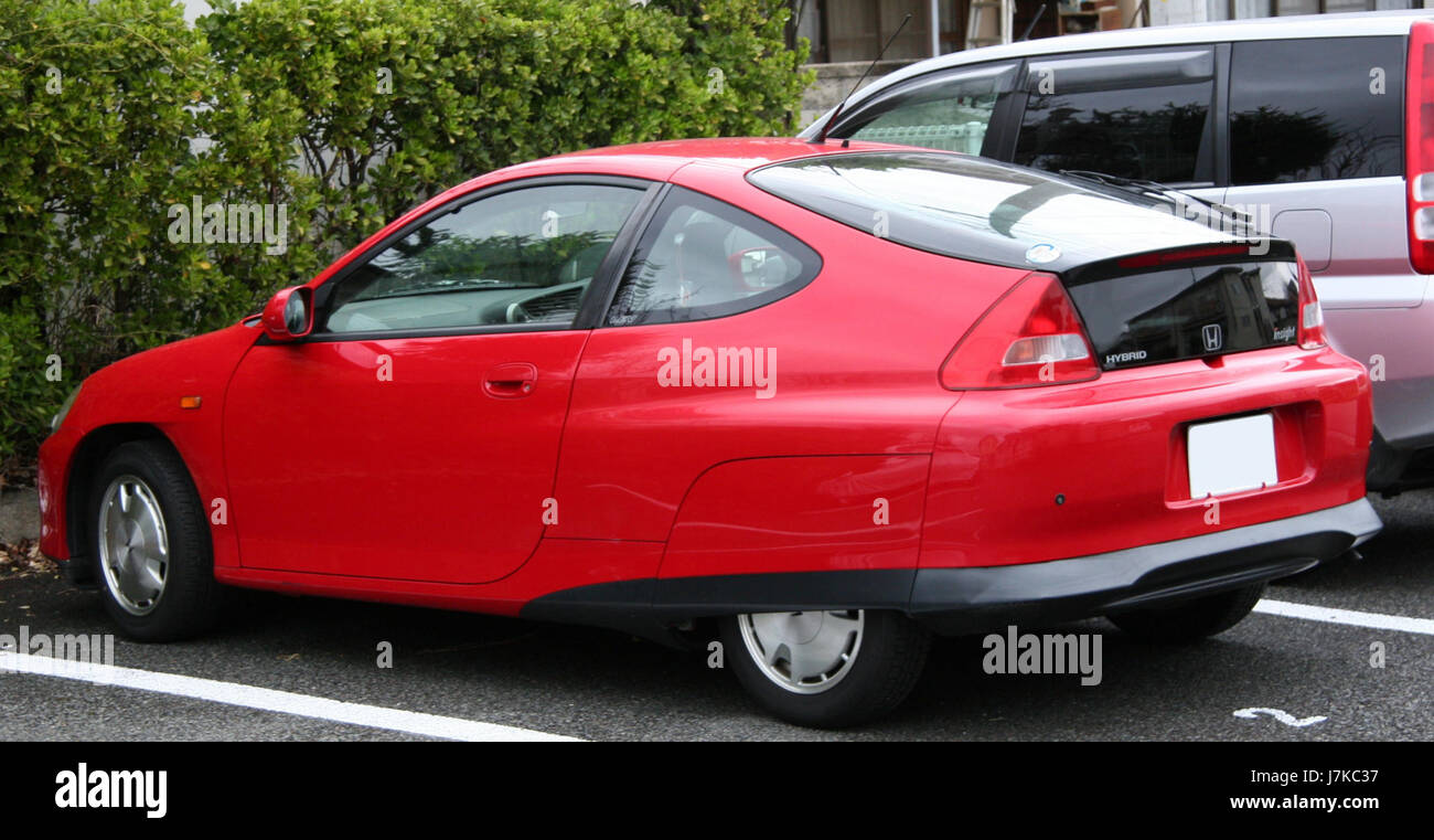 The rear view of the 1st generation Honda Insight, a hybrid car known ...