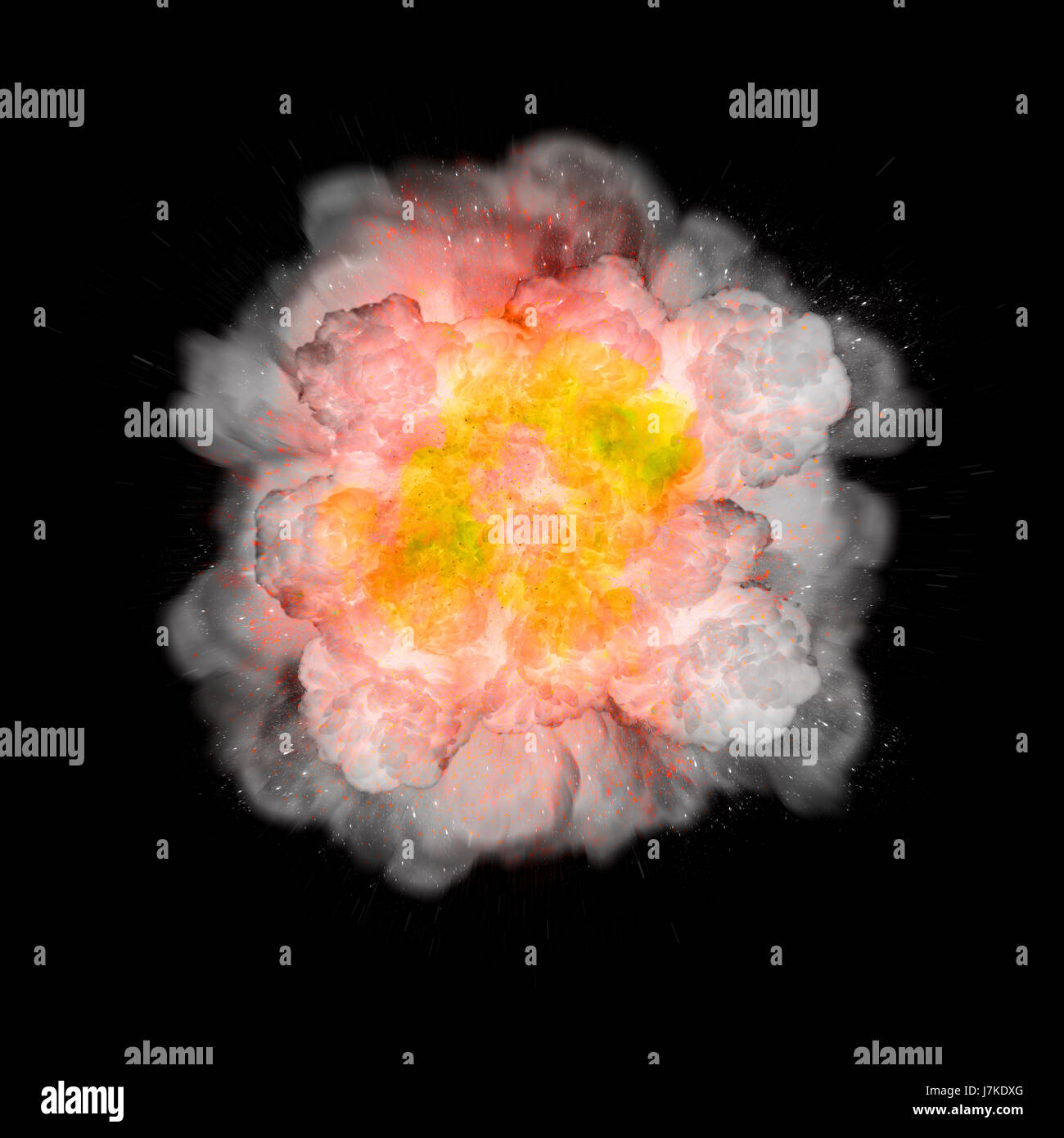 Extremely massive fire explosion, orange color with sparks isolated on ...