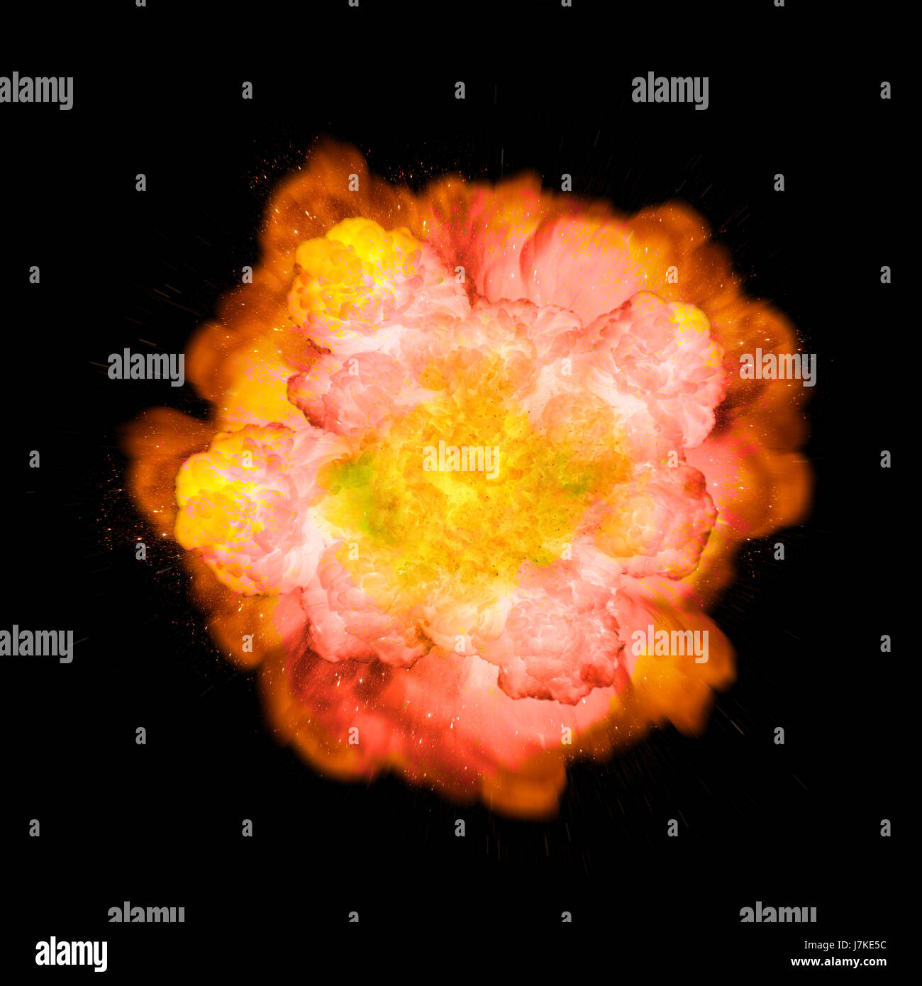 Extremely massive fire explosion, orange and pink color with sparks ...