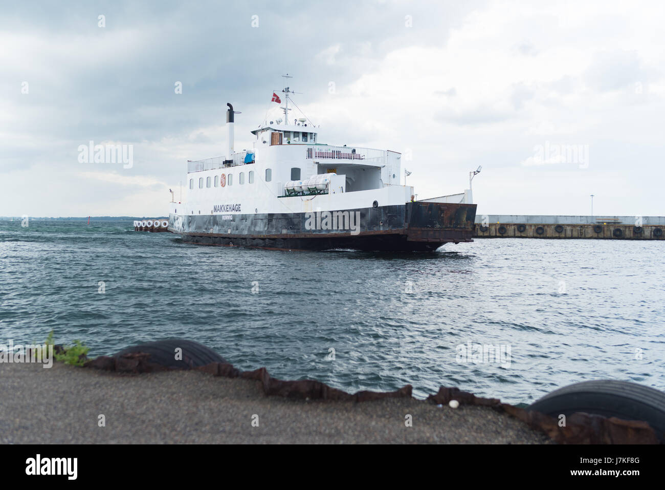 HUNDESTED, DENMARK - AUGUST 8, 2016: Arrival of the ferry in Hundested ...