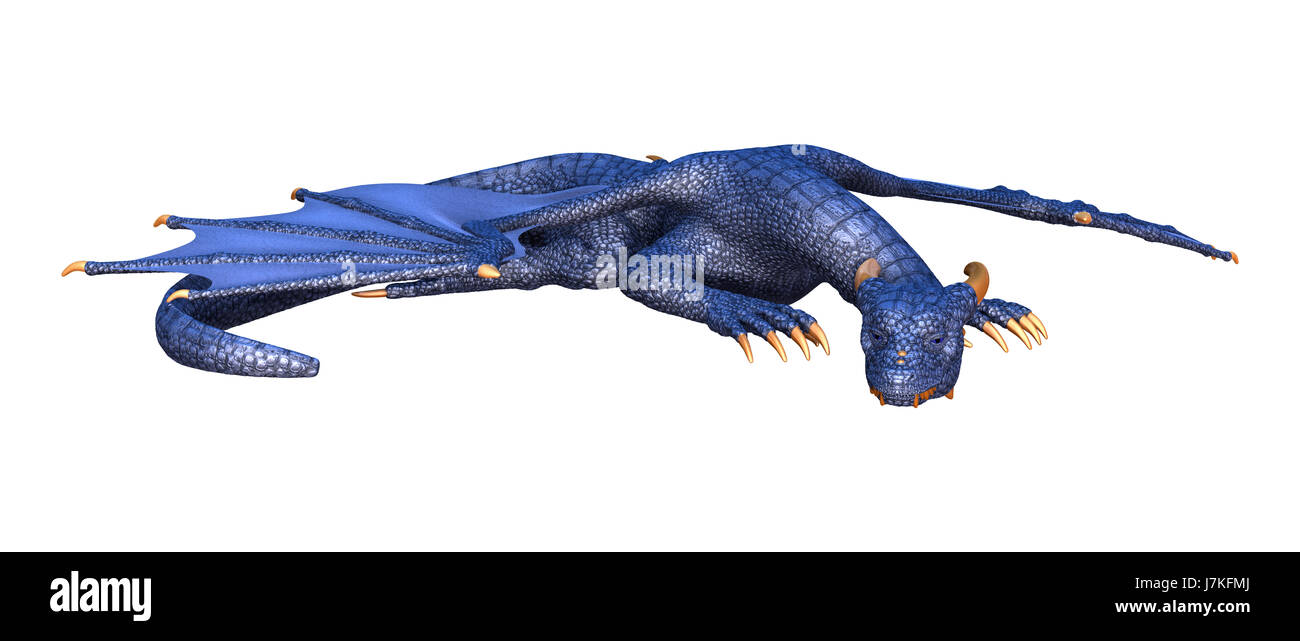 3D rendering of a blue fantasy dragon isolated on white background ...