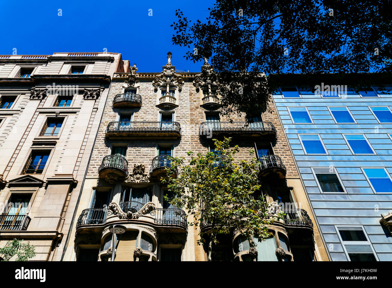 Apartment Building Block Exterior Facade In Barcelona, Spain Stock ...