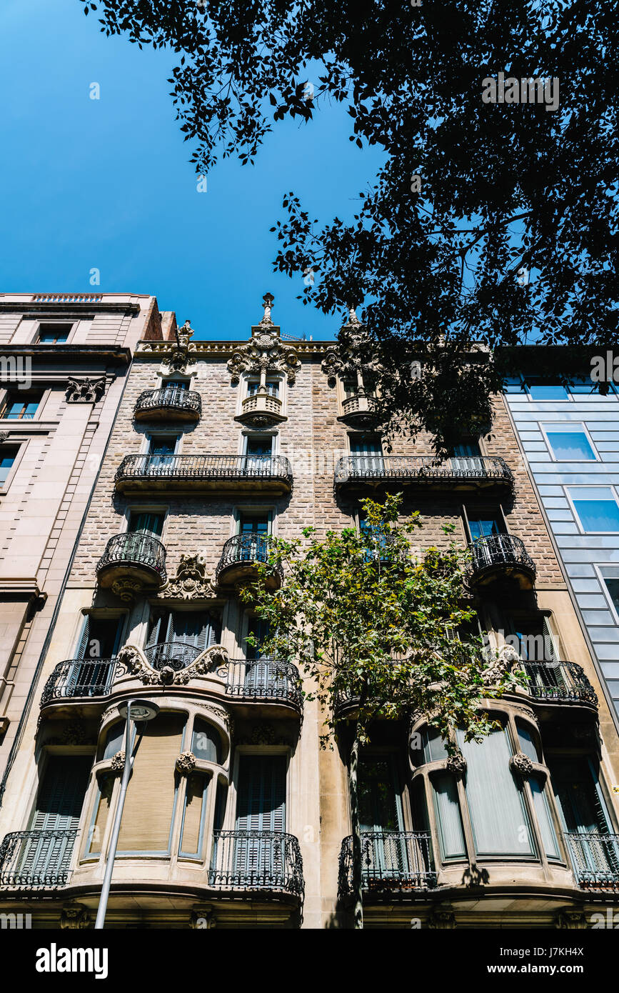 Apartment Building Block Exterior Facade In Barcelona, Spain Stock ...