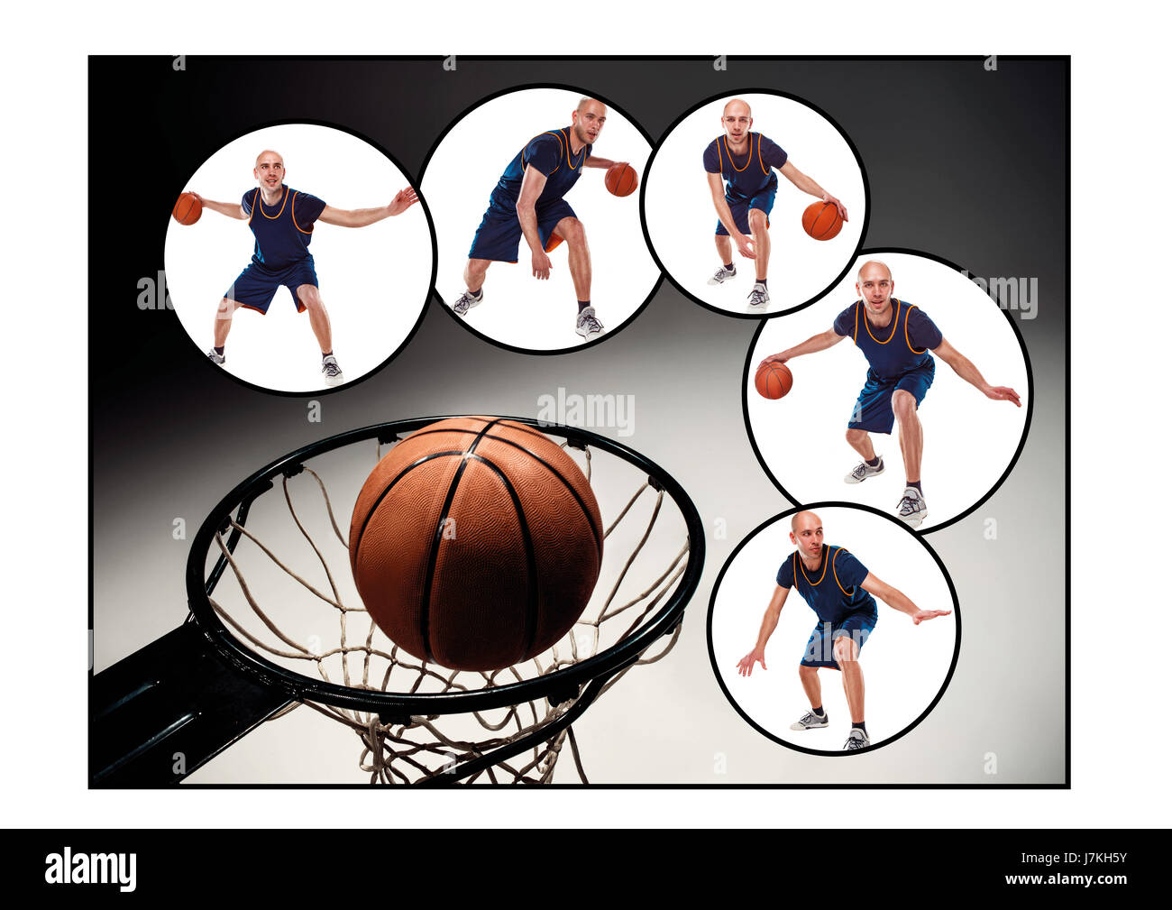 The collage about basketball player with a ball Stock Photo - Alamy