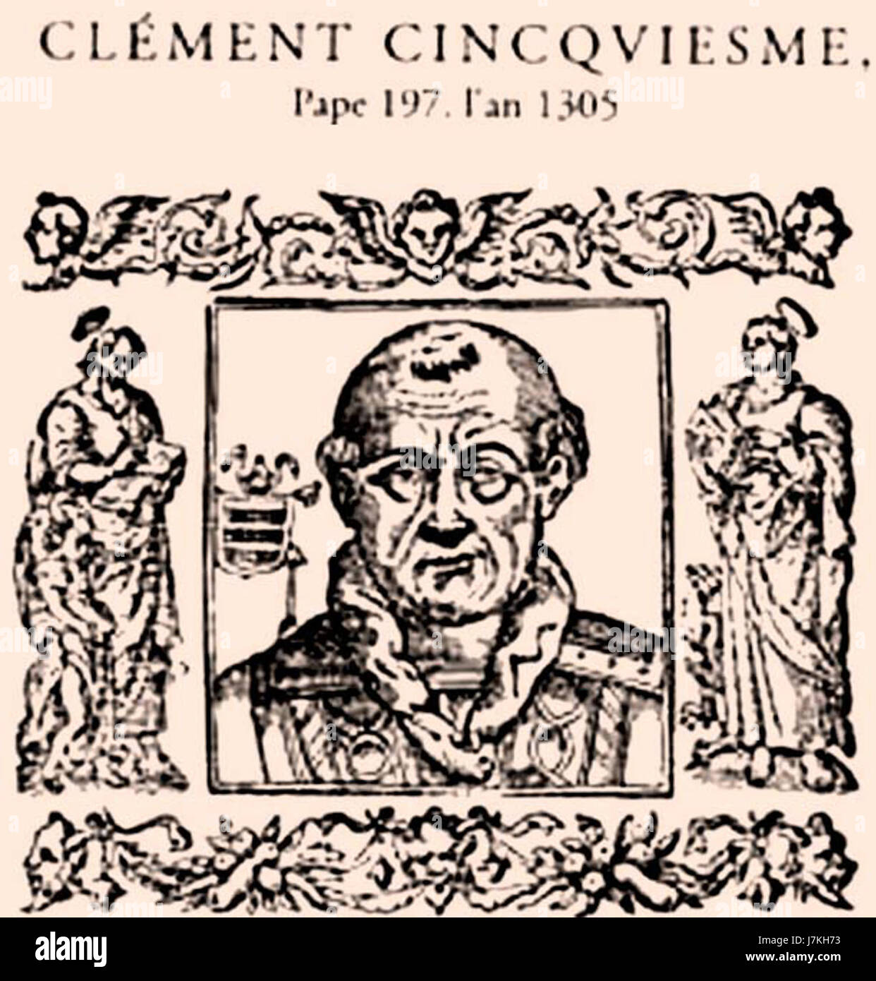 Clement V's gravure refers to an engraving or print related to Pope ...