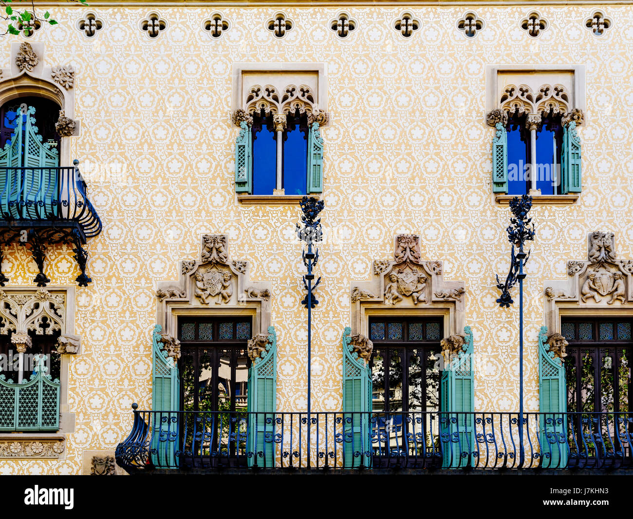 Apartment Building Block Exterior Facade In Barcelona, Spain Stock ...