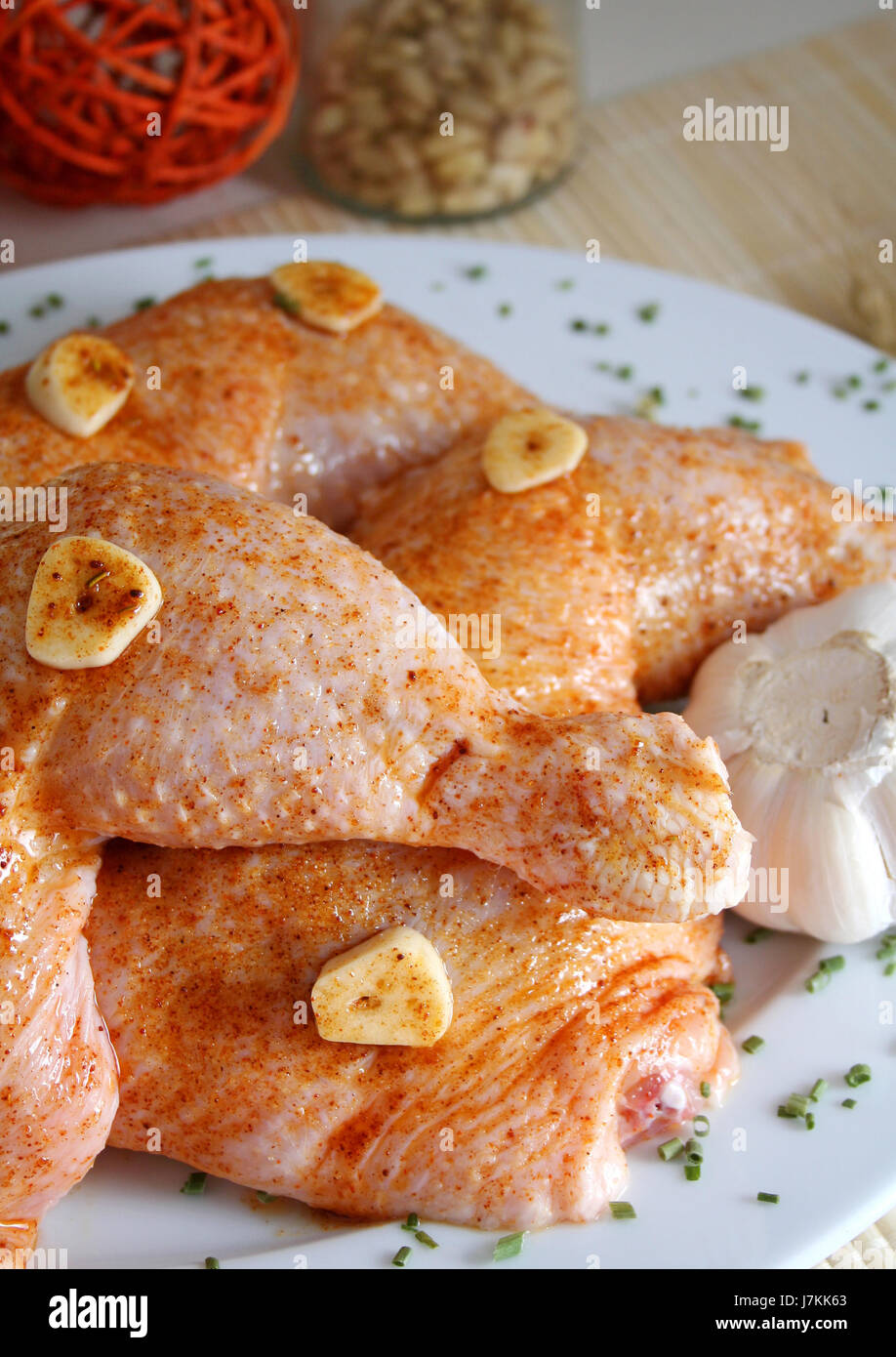 raw chicken pullet thigh meat food aliment eco spice dainty raw chicken ...