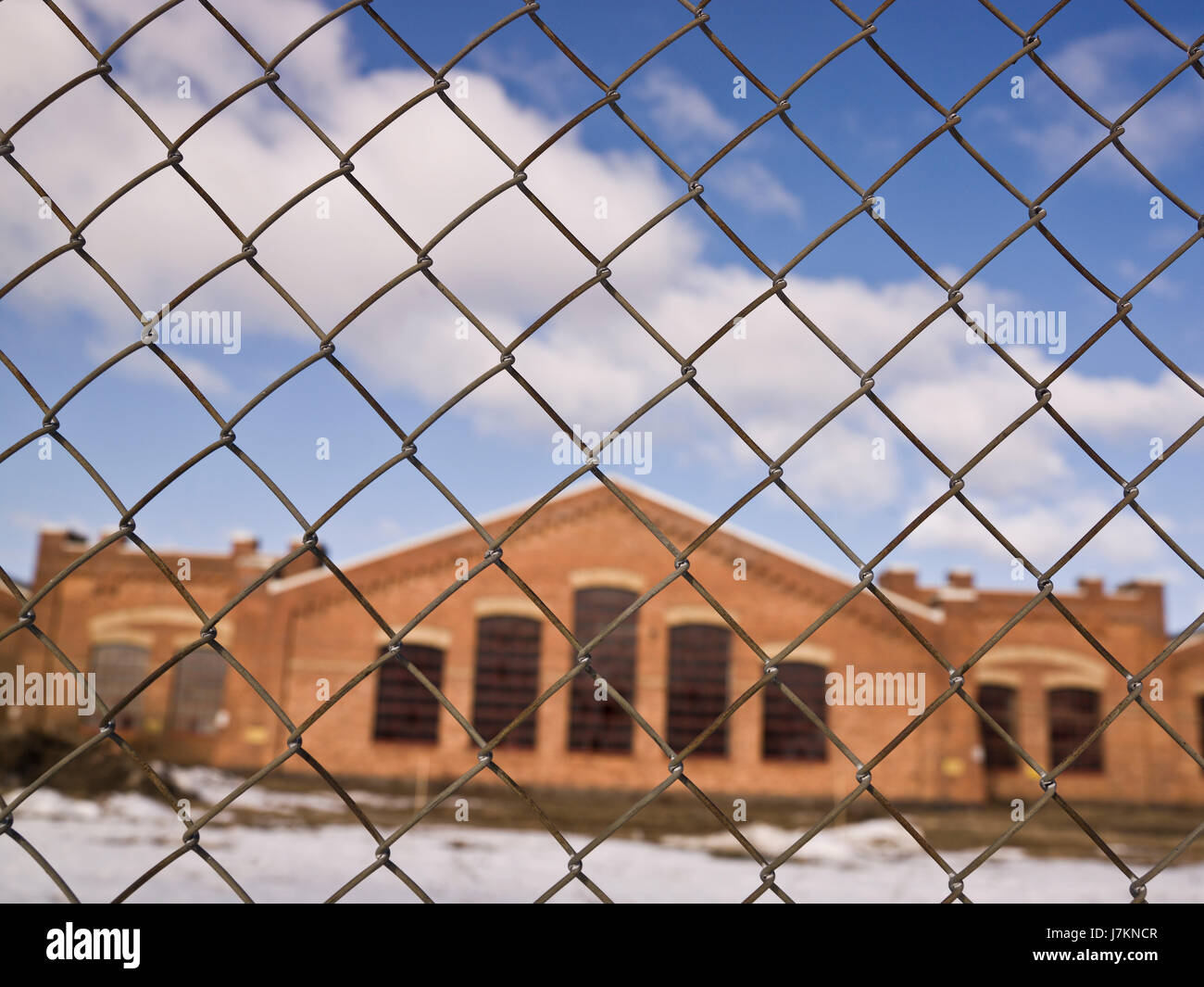 blue industry cloud vintage closed brig jail fence fence in fencing ...