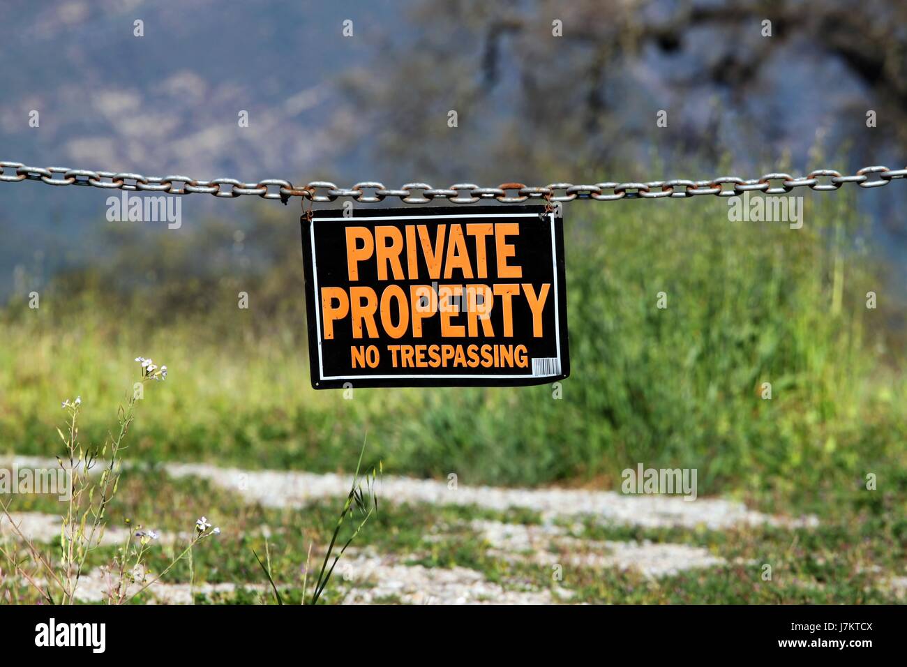 private danger warning sign forbidden property ownership fence close ...