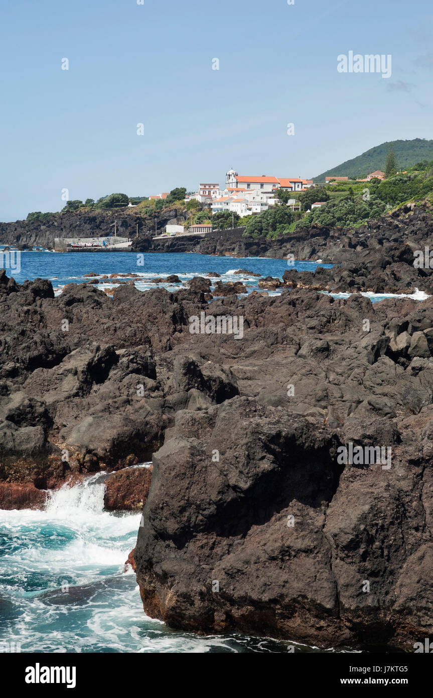rock coast cliff basalt azores volcanic salt water sea ocean water blue ...