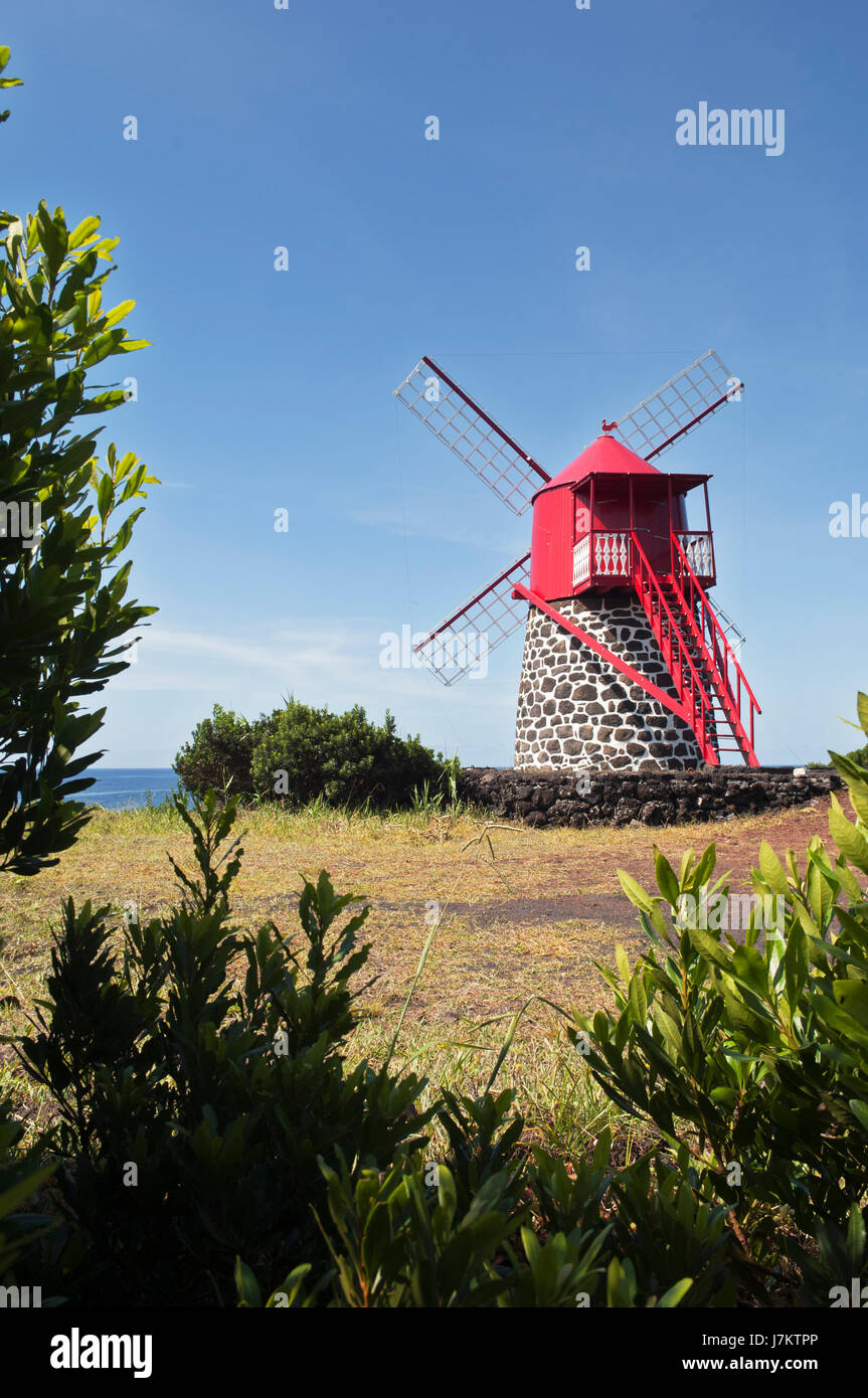 traditional windmill azores landmark red blue beautiful beauteously ...