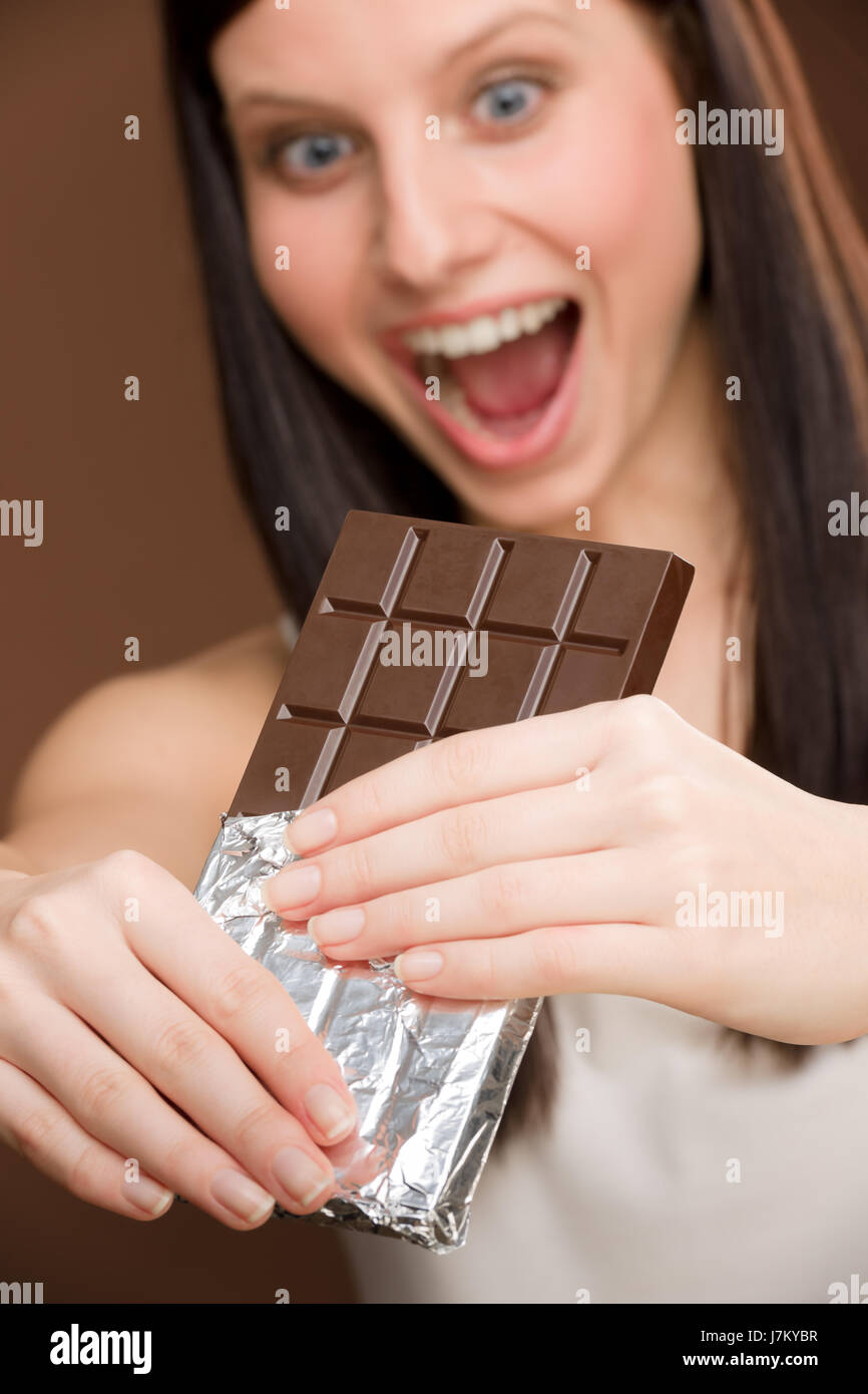 woman sweets portrait possession holding tasty dessert chocolate ...
