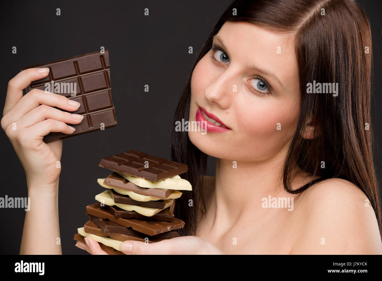 woman sweets portrait possession holding tasty dessert chocolate ...
