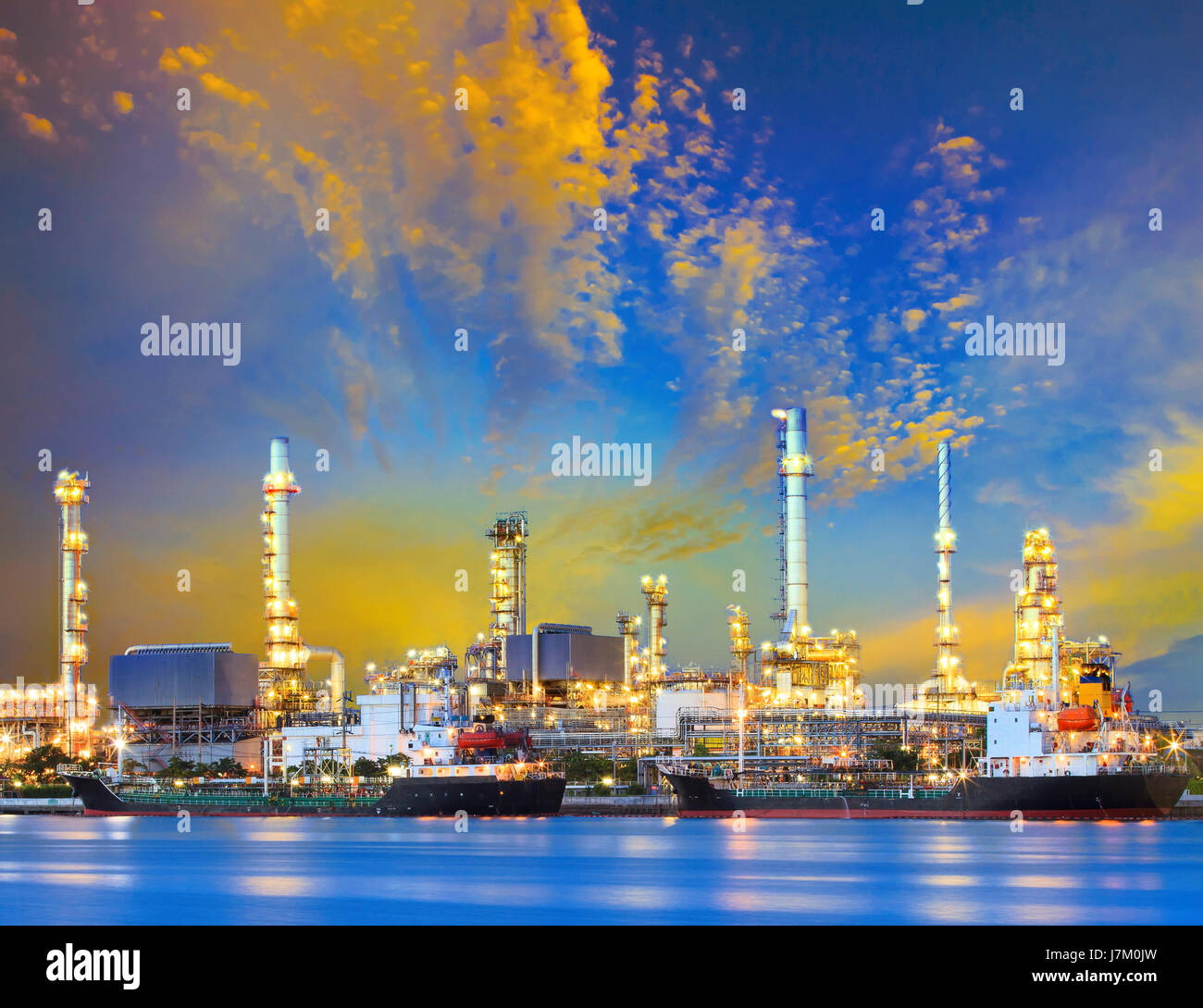 tanker ship and petrochemical oil refinery industry plant with ...