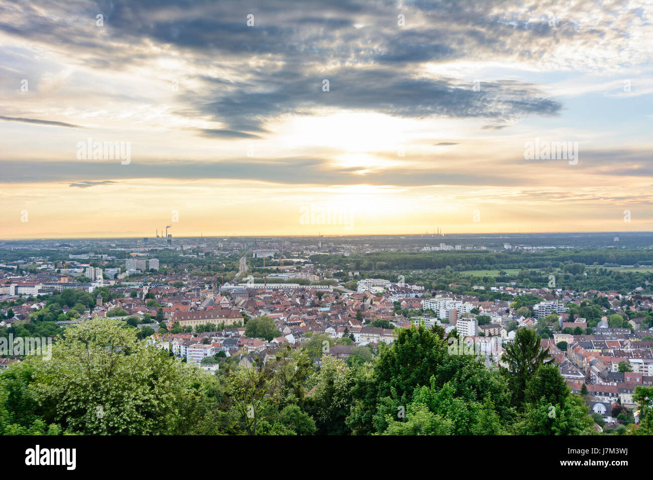 district Karlsruhe-Durlach: view from terrace of mountain Turmberg to ...