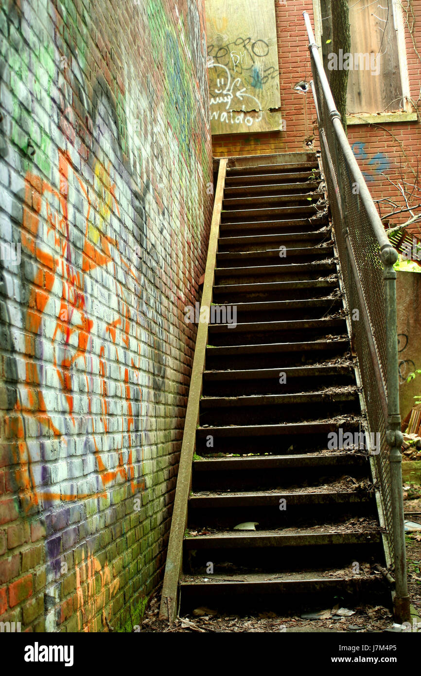 stairs vintage broken rusty rust creepy style of construction ...