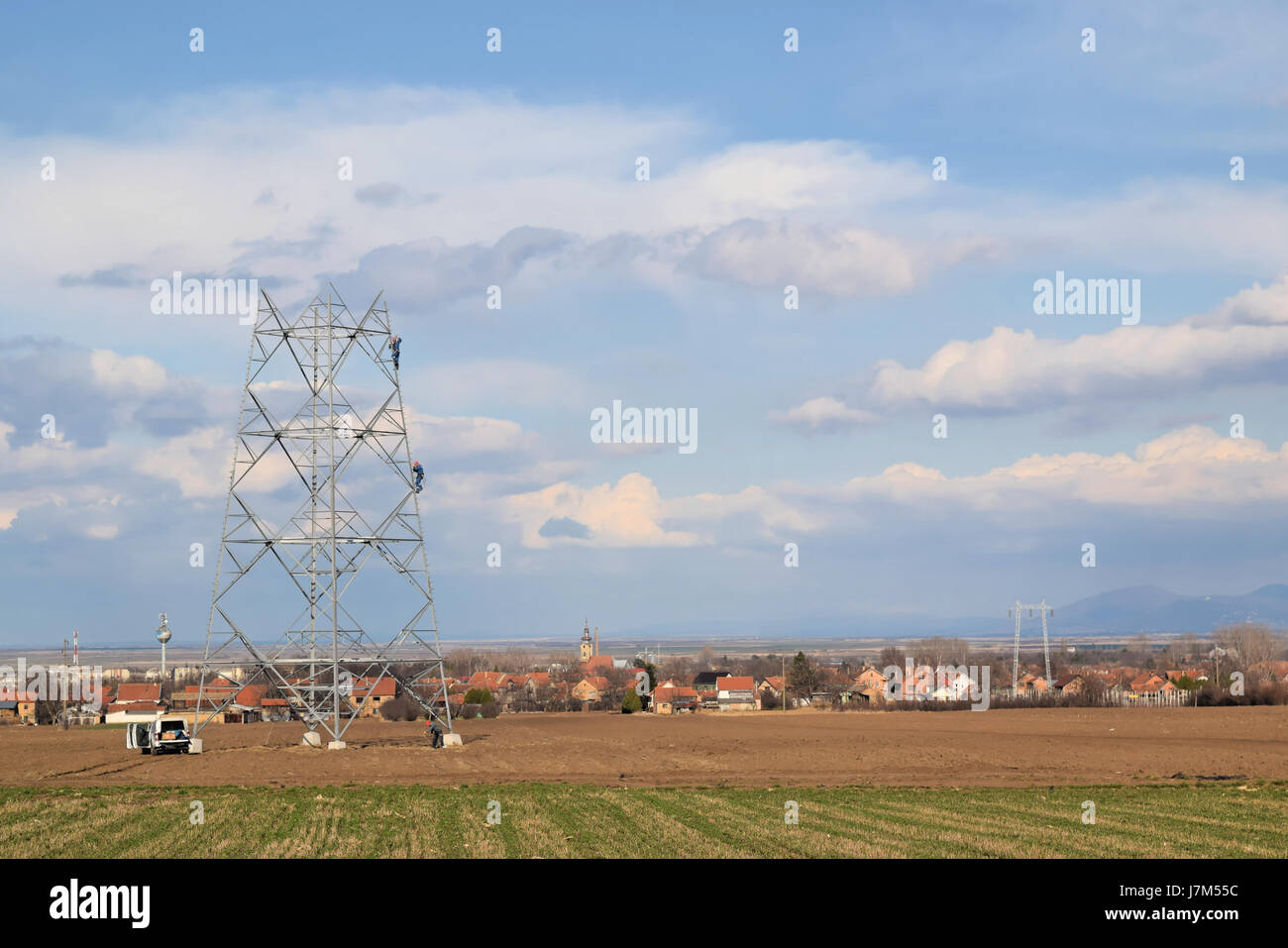 High voltage power line under construction Stock Photo - Alamy