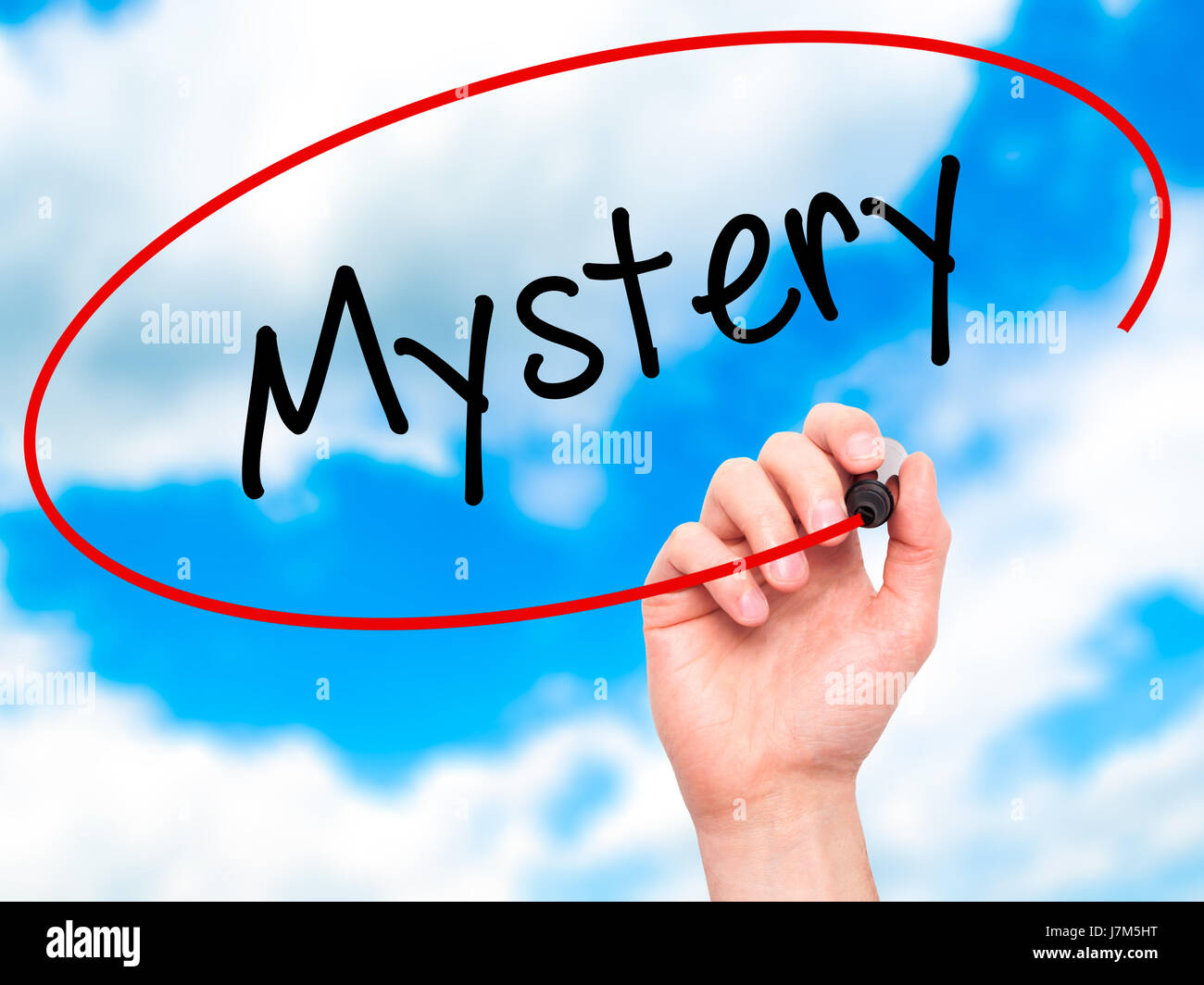 Man Hand writing Mystery with black marker on visual screen. Isolated ...