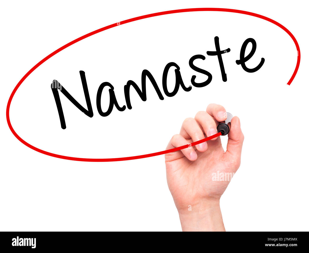 Man Hand writing Namaste with black marker on visual screen. Isolated ...