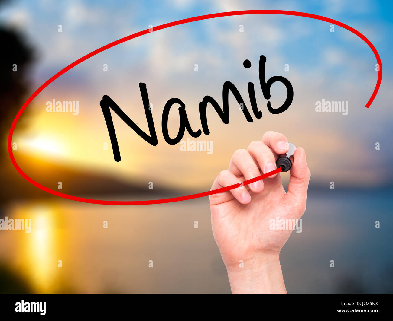 Man Hand writing Namib with black marker on visual screen. Isolated on ...