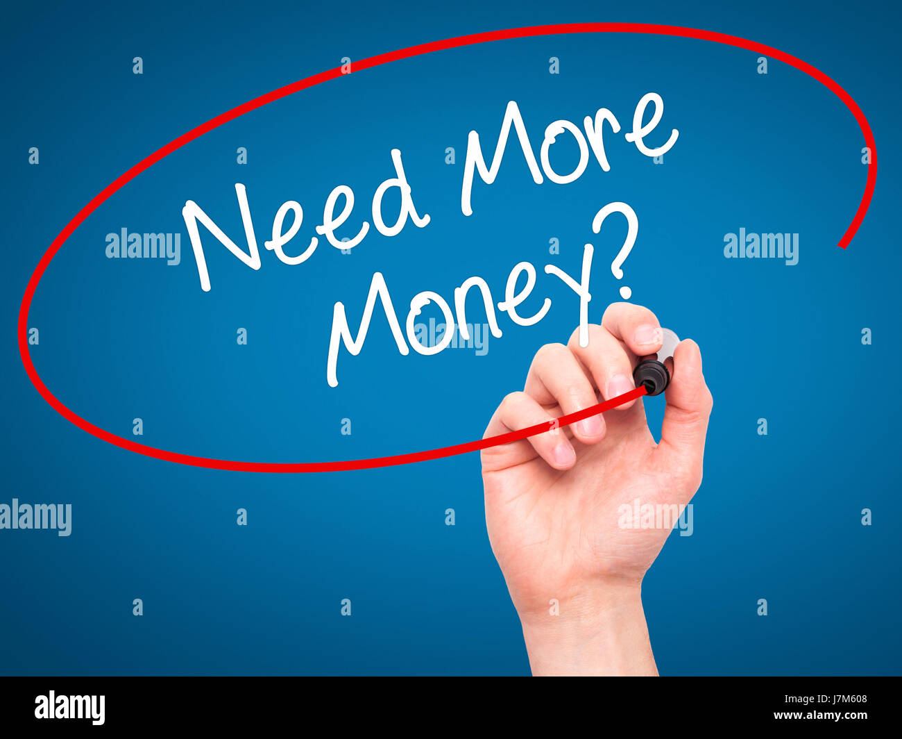 Man Hand writing Need More Money? with black marker on visual screen ...