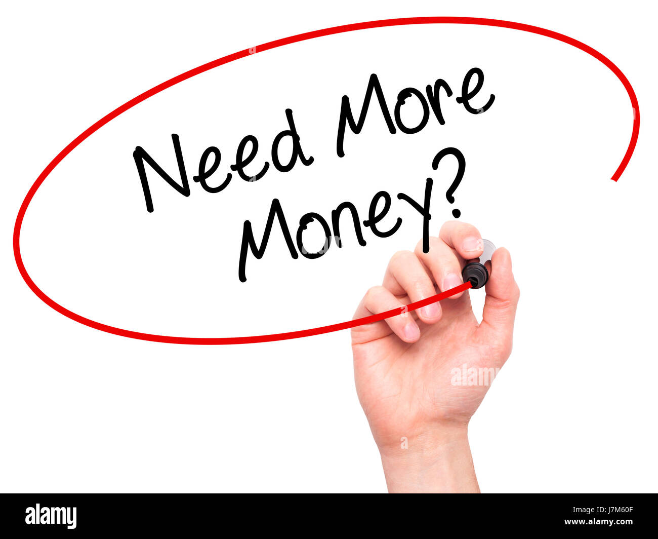 Man Hand writing Need More Money? with black marker on visual screen ...