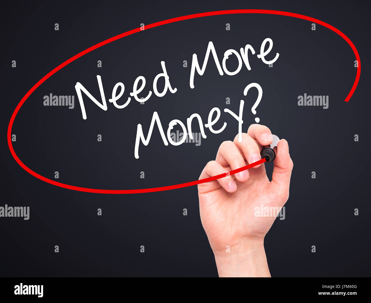 Man Hand writing Need More Money? with black marker on visual screen ...