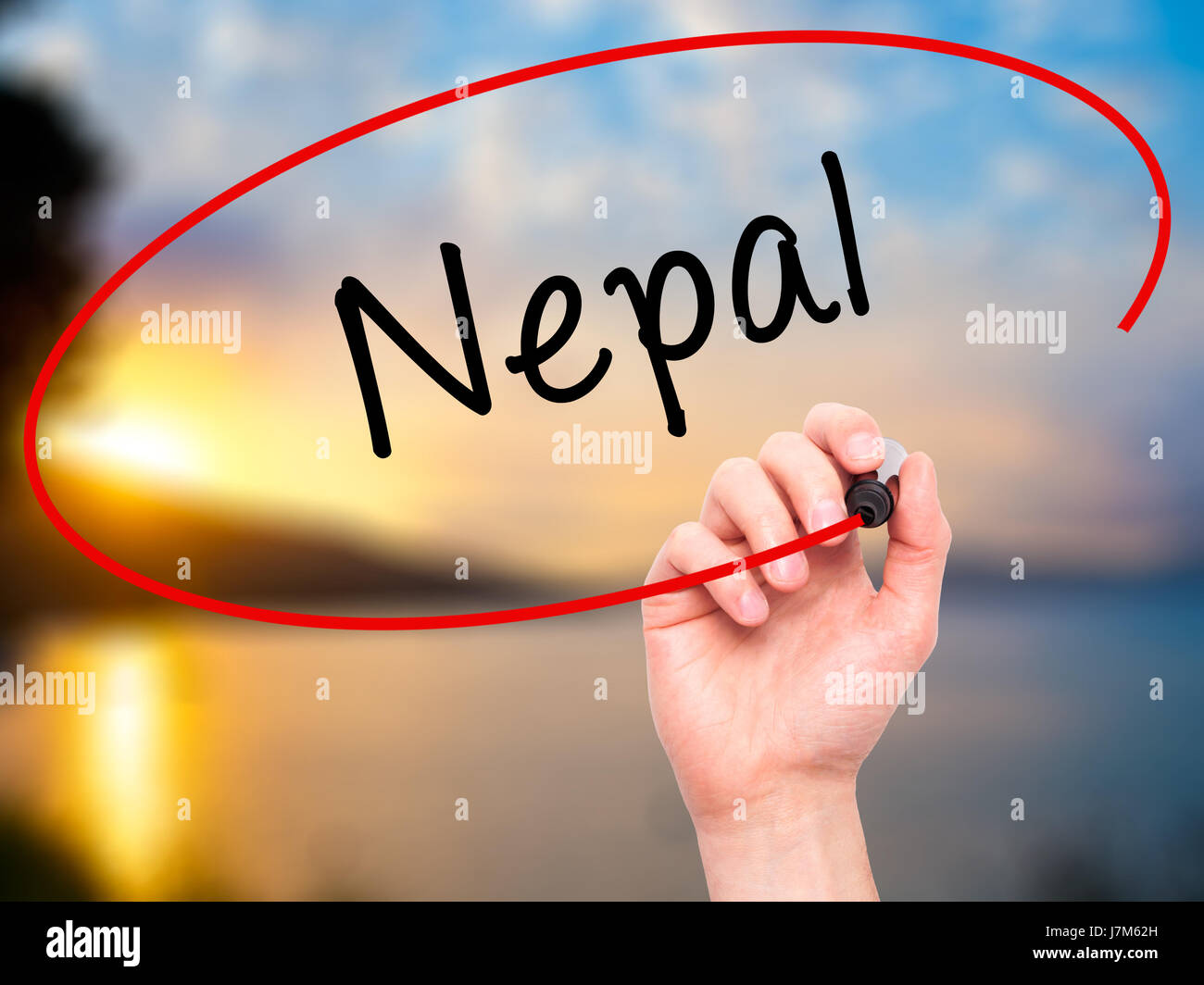Man Hand writing Nepal with black marker on visual screen. Isolated on ...