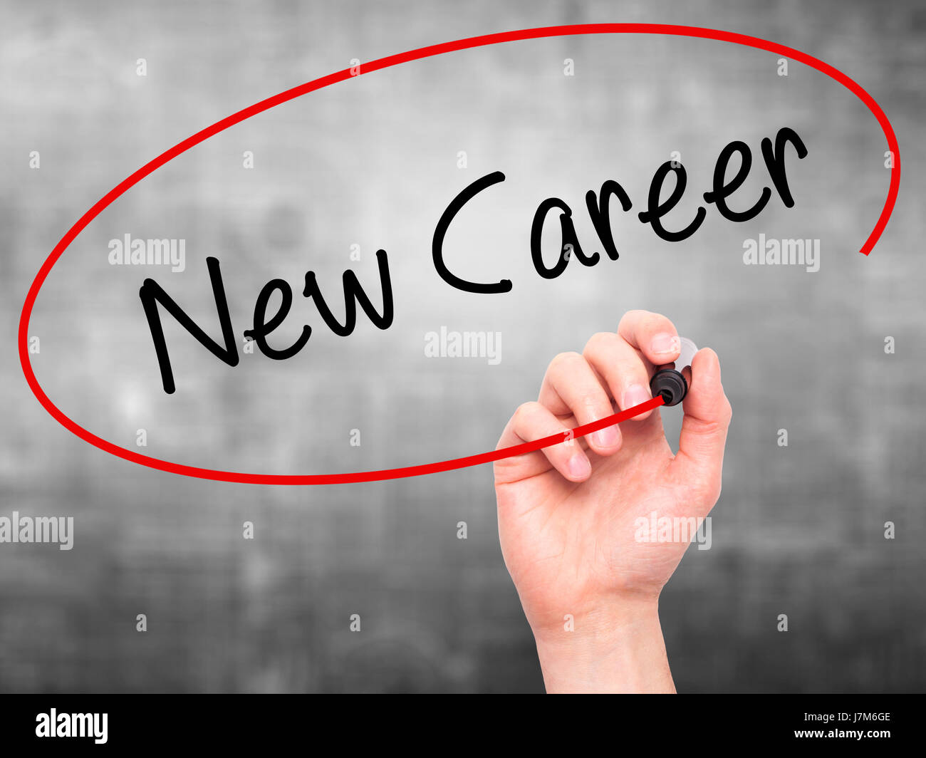 Man Hand writing New Career with black marker on visual screen ...