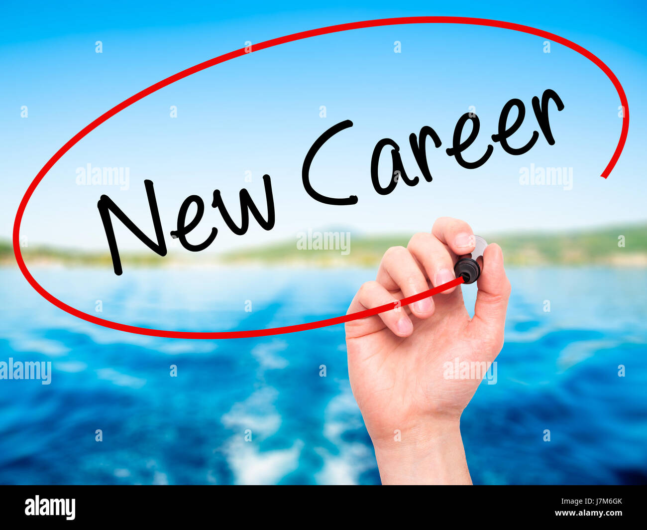 Man Hand writing New Career with black marker on visual screen ...