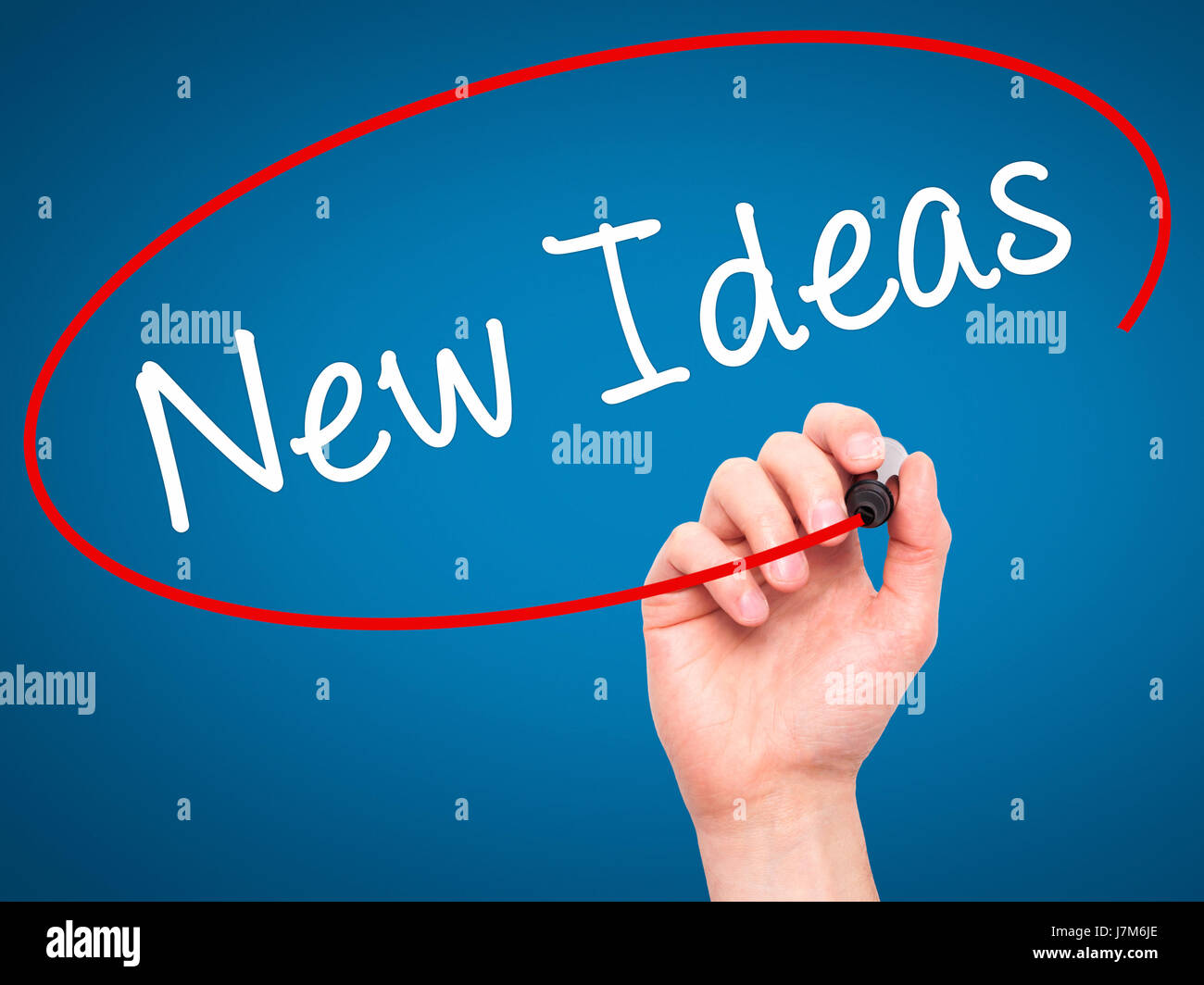 Man Hand writing New Ideas with black marker on visual screen. Isolated ...