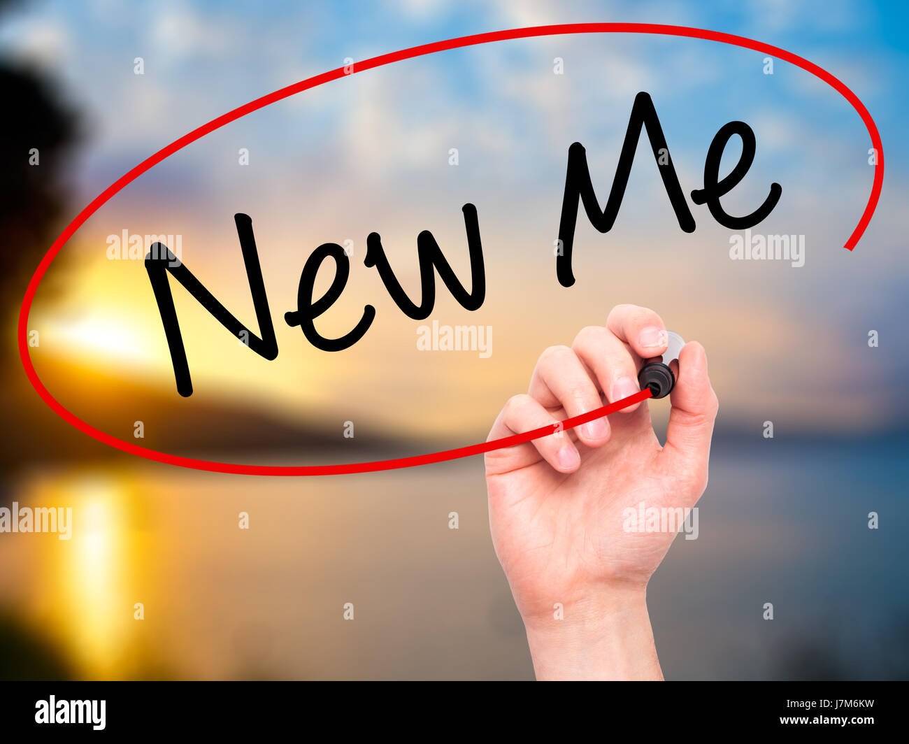 Man Hand writing New Me with black marker on visual screen. Isolated on ...