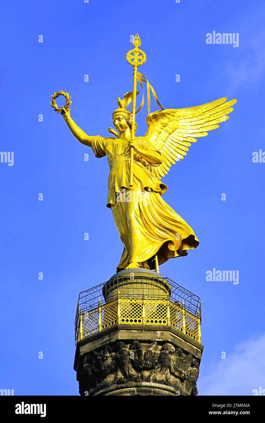 statue pillar golden berlin angel angels triumphal column gold blue ...