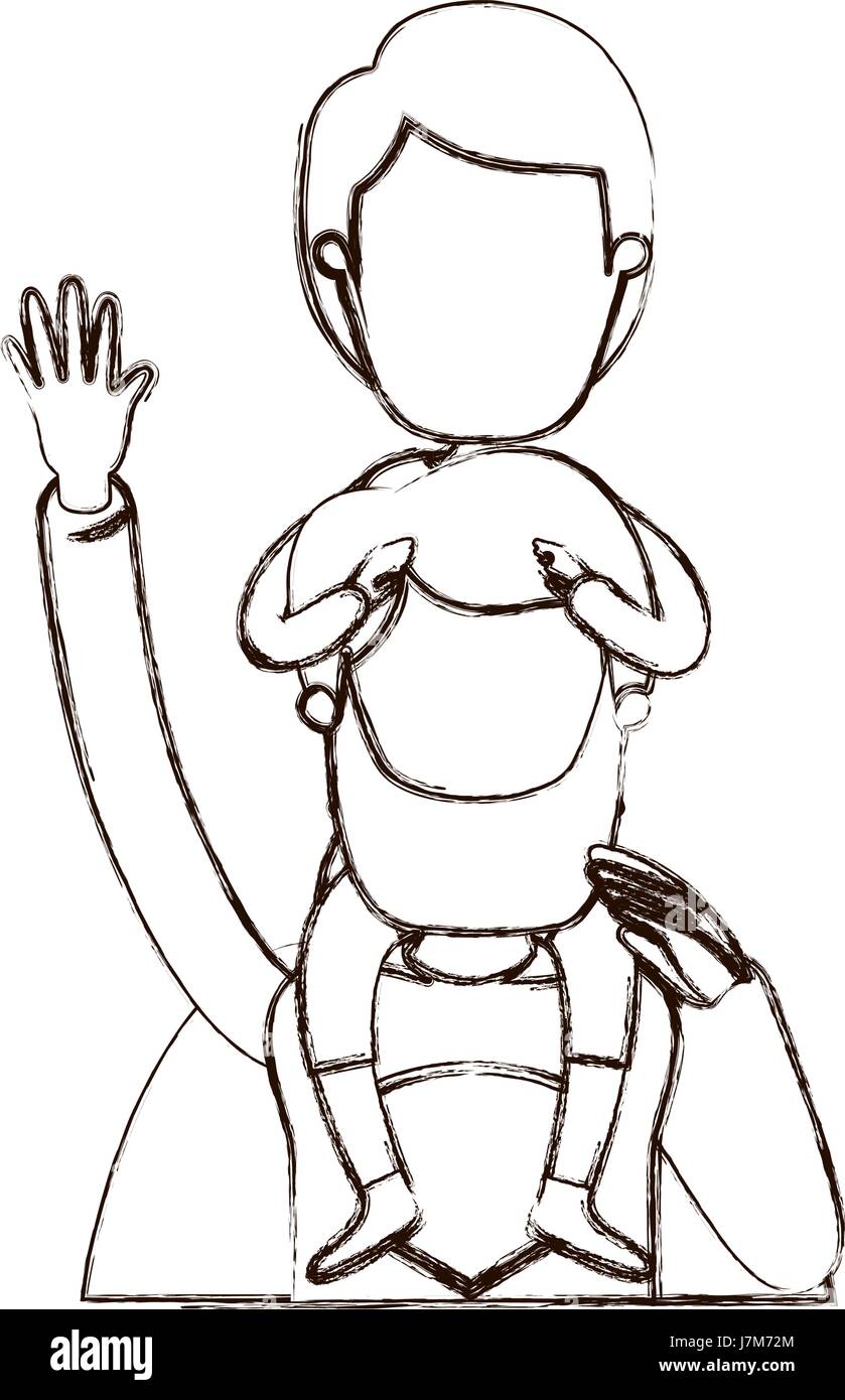 blurred thin contour caricature faceless half body super dad hero with ...