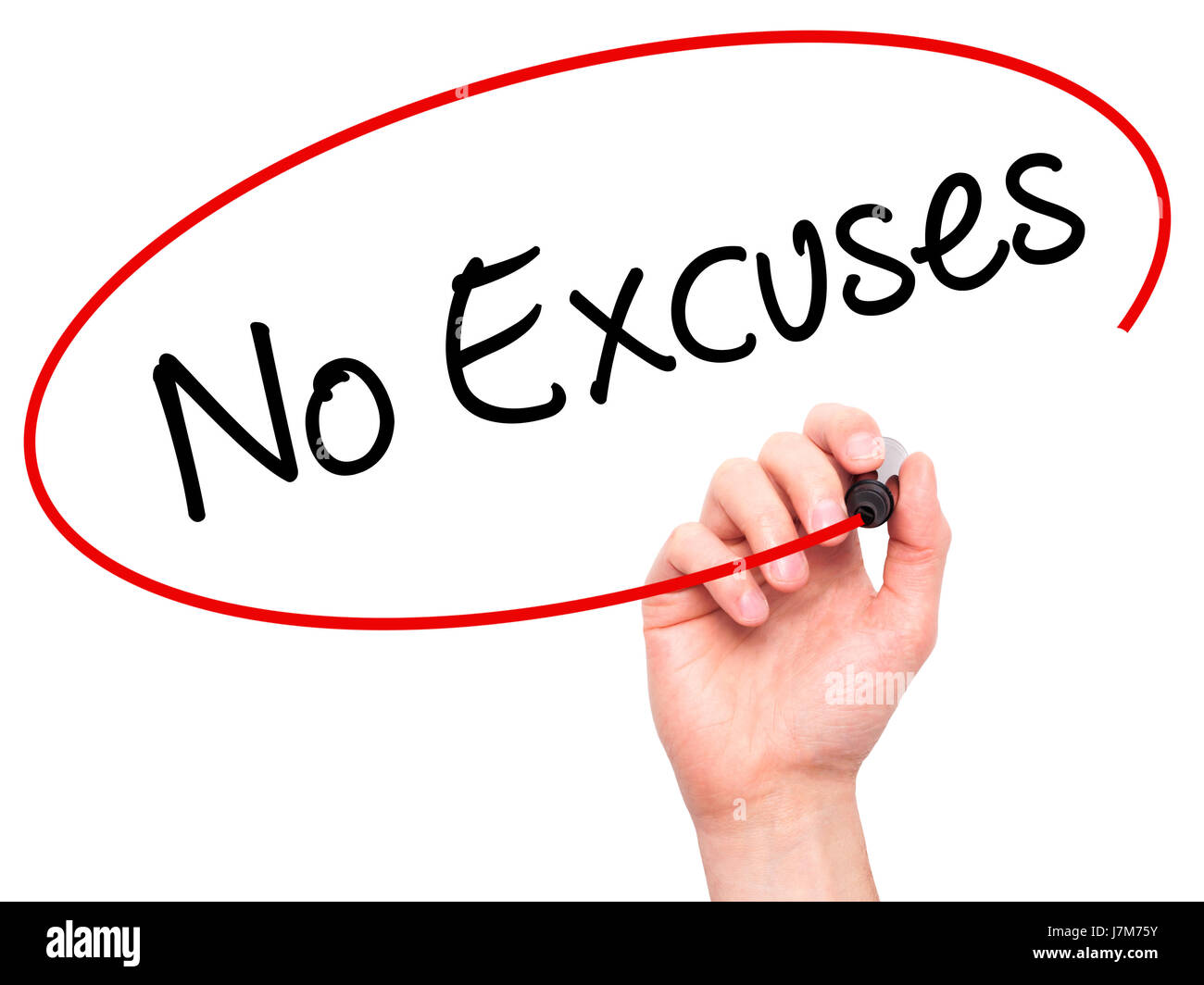 Man Hand writing No Excuses with black marker on visual screen ...
